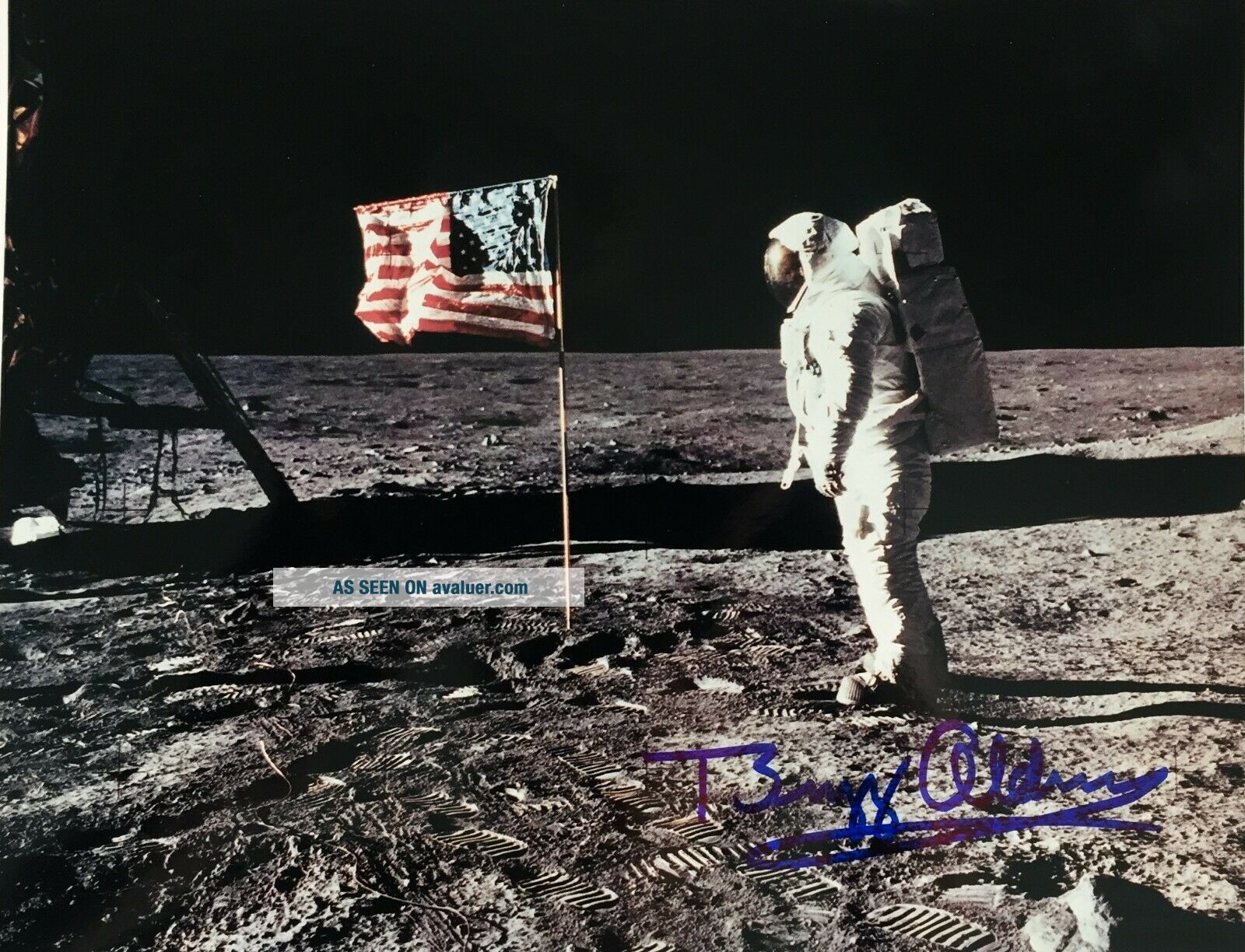 BUZZ ALDRIN Signed Photo - Apollo 11 Lunar Surface With American Flag ...