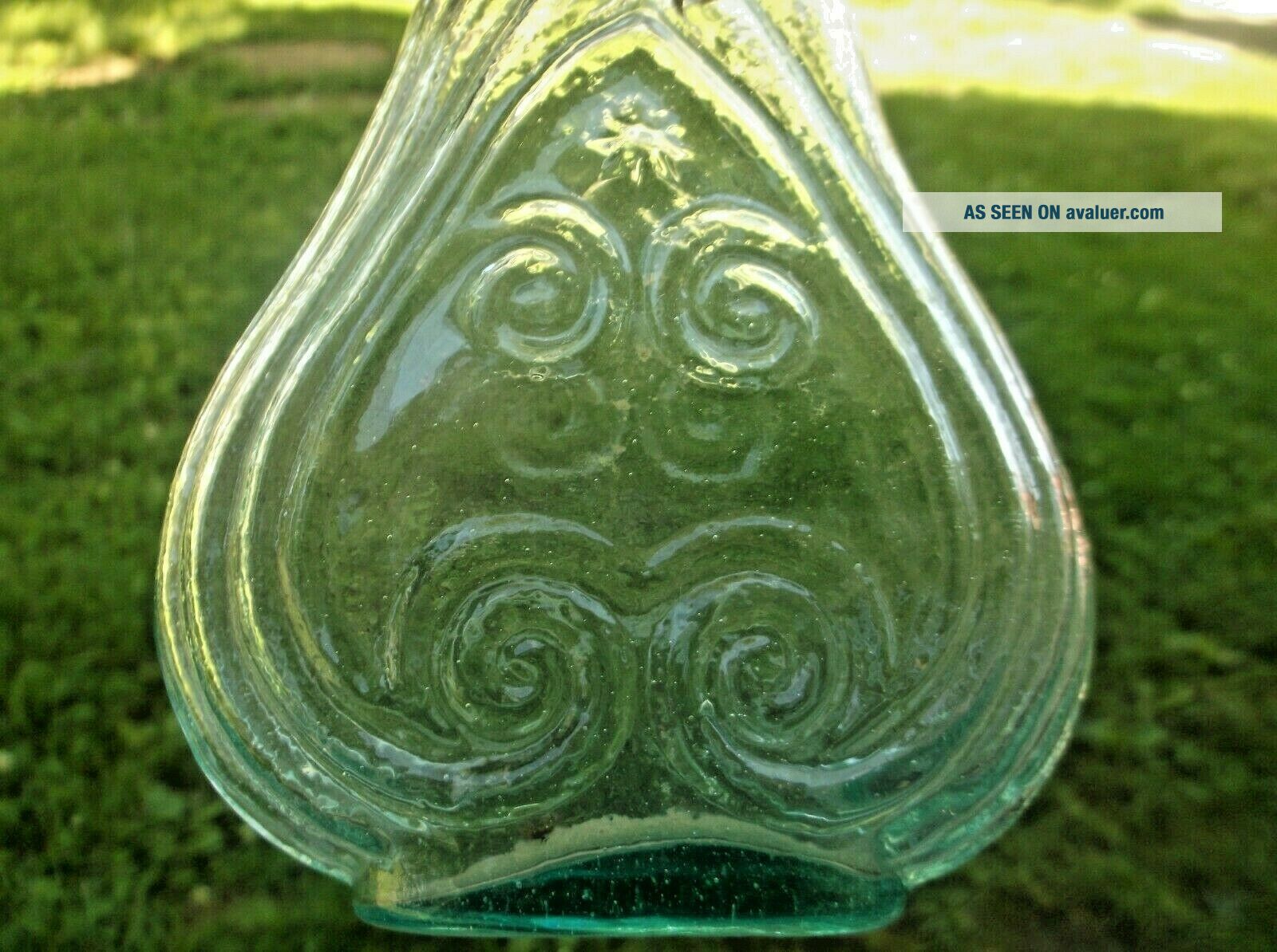 AQUA PINT SCROLL FLASK OPEN PONTIL SHEARED LIP 1850 ' S ERA SHINY L@@K ...