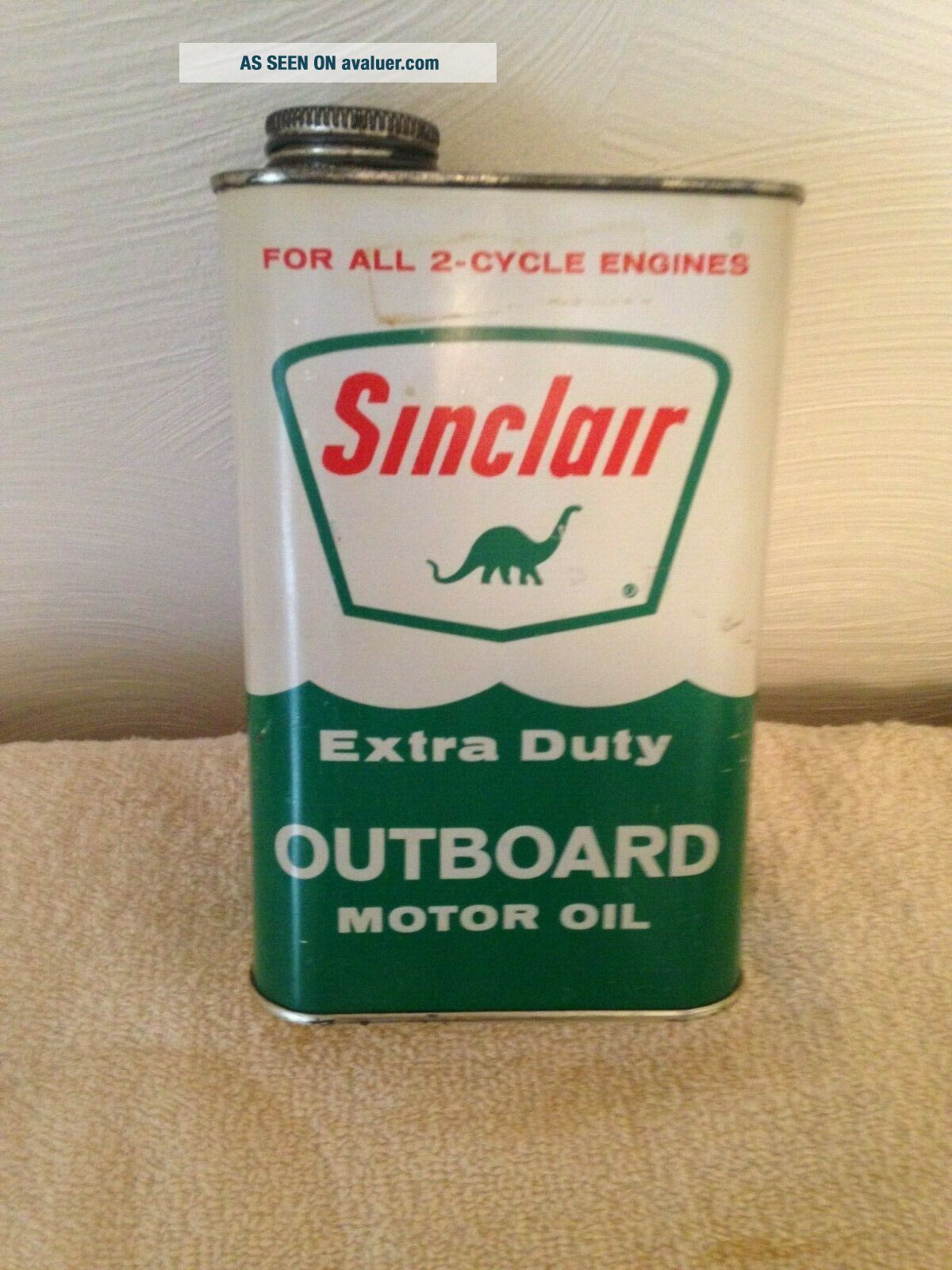 SINCLAIR EXTRA DUTY 2 CYCLE ENGINES OUTBOARD MOTOR OIL W/DINO QUART TIN ...