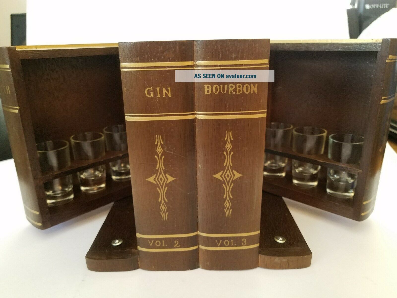 Vintage Secret Hidden Liquor Decanter Glasses Wooden Book Shelf. | #1342272