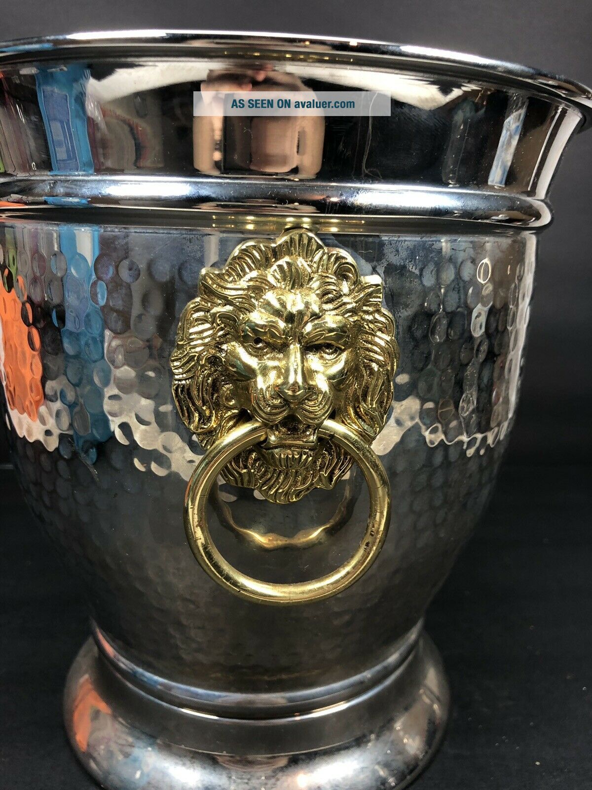 Hammered Aluminum Ice Bucket With Inner Lining And Lion Head Ring ...