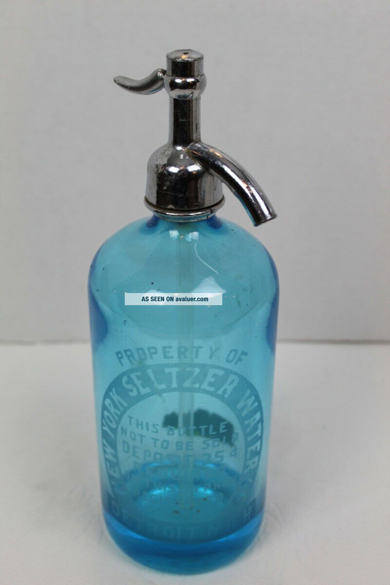 Antique Detroit Michigan York Seltzer Water Co. Blue Etched Glass ...