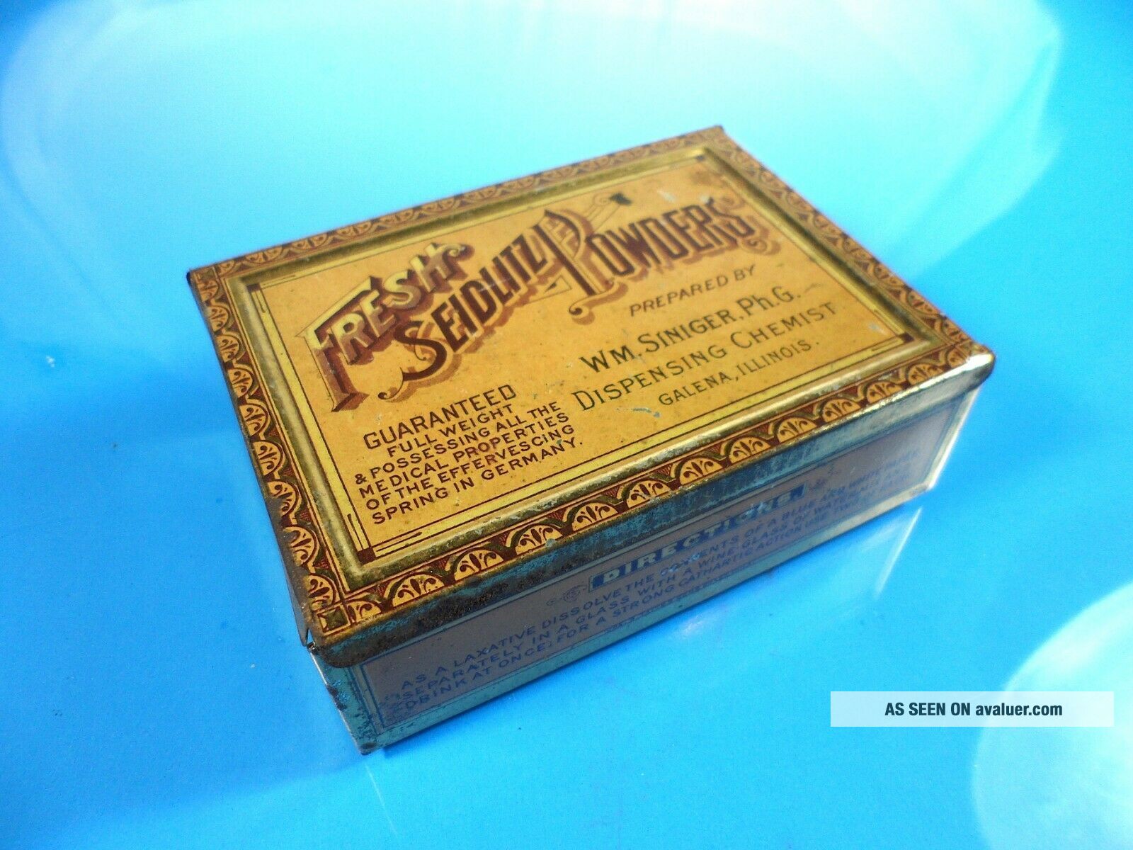 Old Seidlitz Powders Tin From Wm. Siniger Dispensing Chemist Galena IL ...