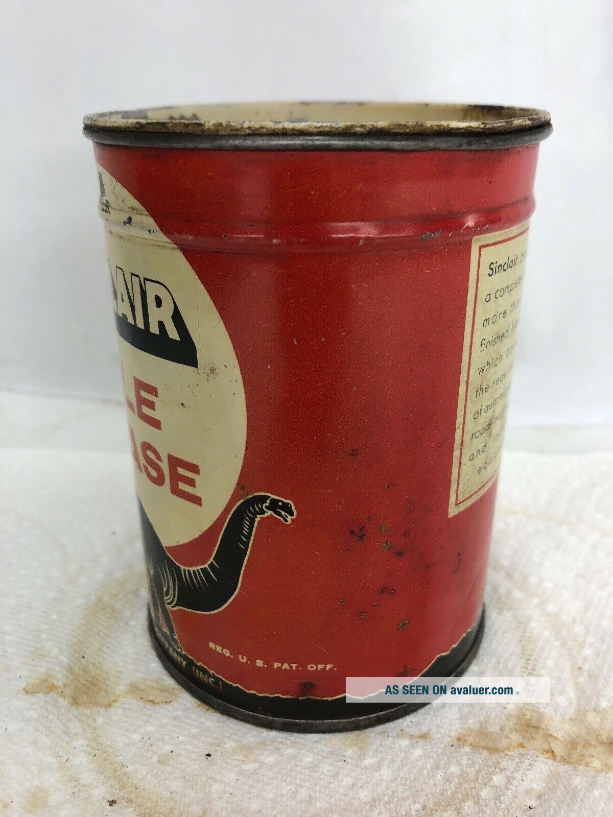 Vintage Metal Sinclair Axle Grease 1 Pound Lb Oil Can Red Dino | #1466583