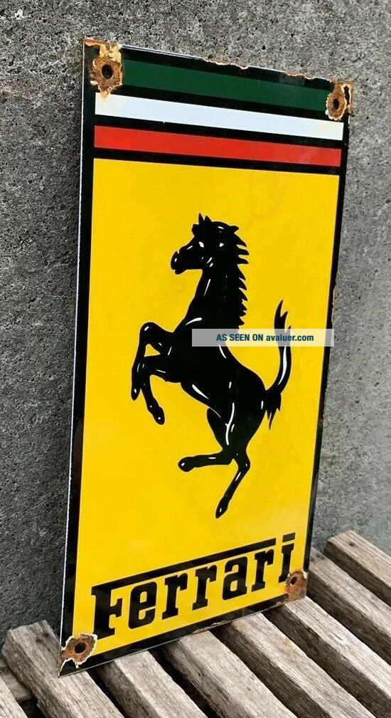 VINTAGE FERRARI PORCELAIN SIGN GASOLINE STATION SERVICE PUMP PLATE ...