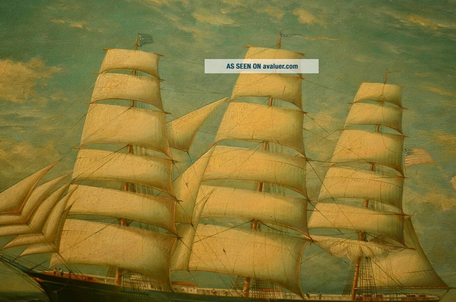 J CLARK SAIL SHIP American Schooner Clipper Boat Seascape Oil Painting ...