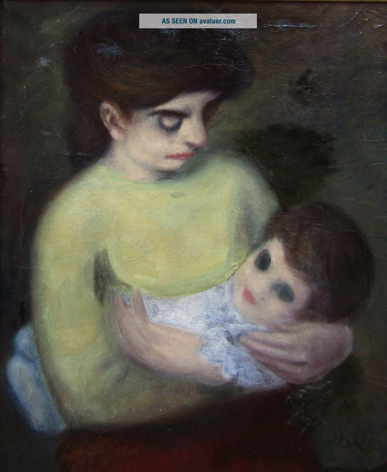 LISTED Luke Gibney Modernist Mother & Child Large Old Oil Painting ...