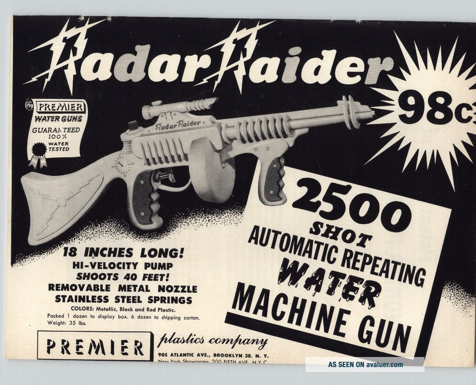 1953 PAPER AD Toy Premier Plastics Company Radar Raider 18 " Long ...