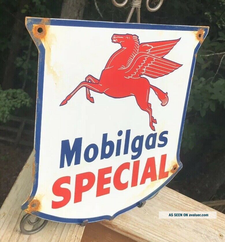VINTAGE MOBILGAS SPECIAL PORCELAIN GAS STATION PUMP SIGN | #1672217