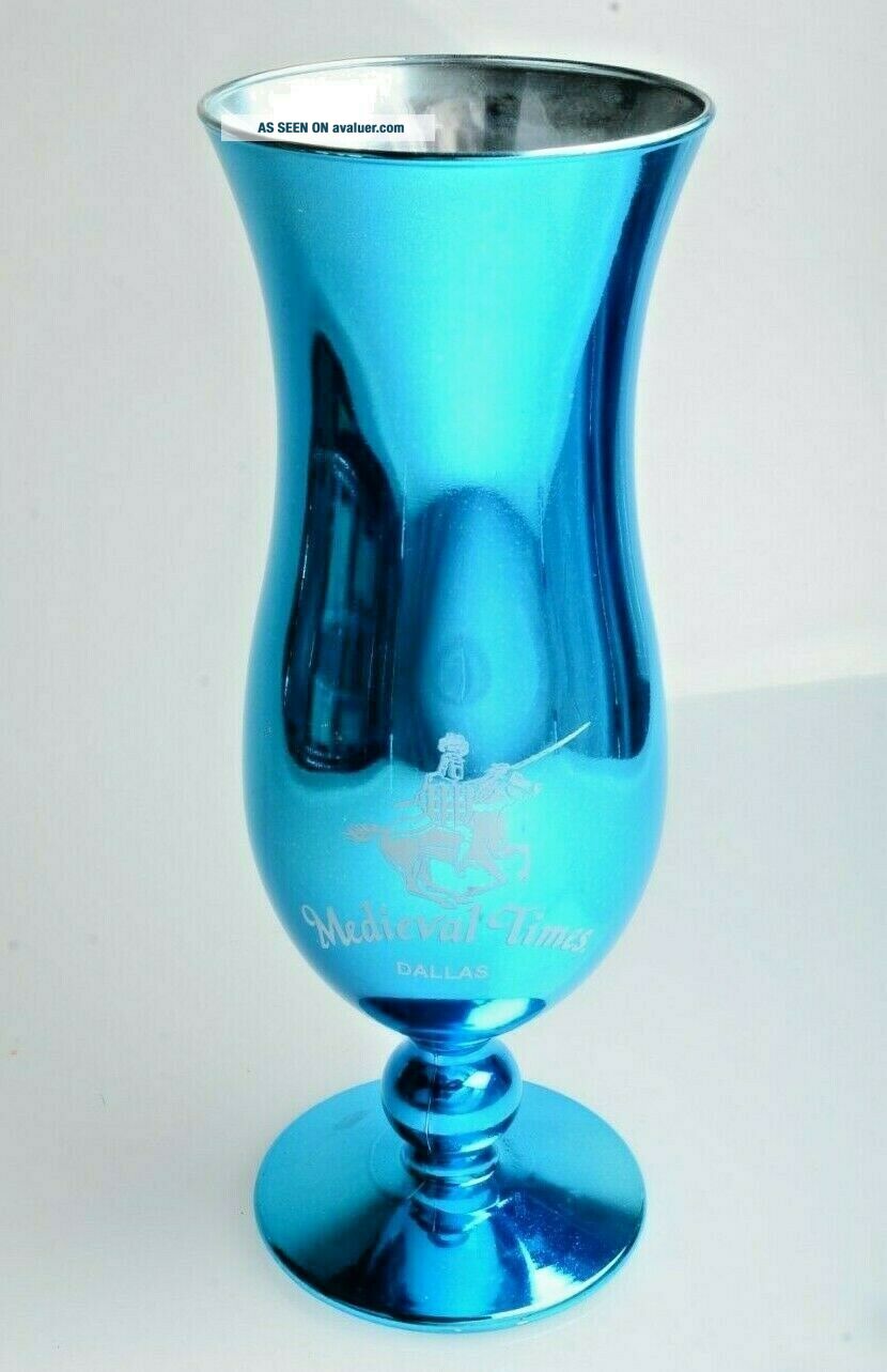 Medieval Times Dallas Souvenir Metallic Hurricane Goblet Glass Blue ...