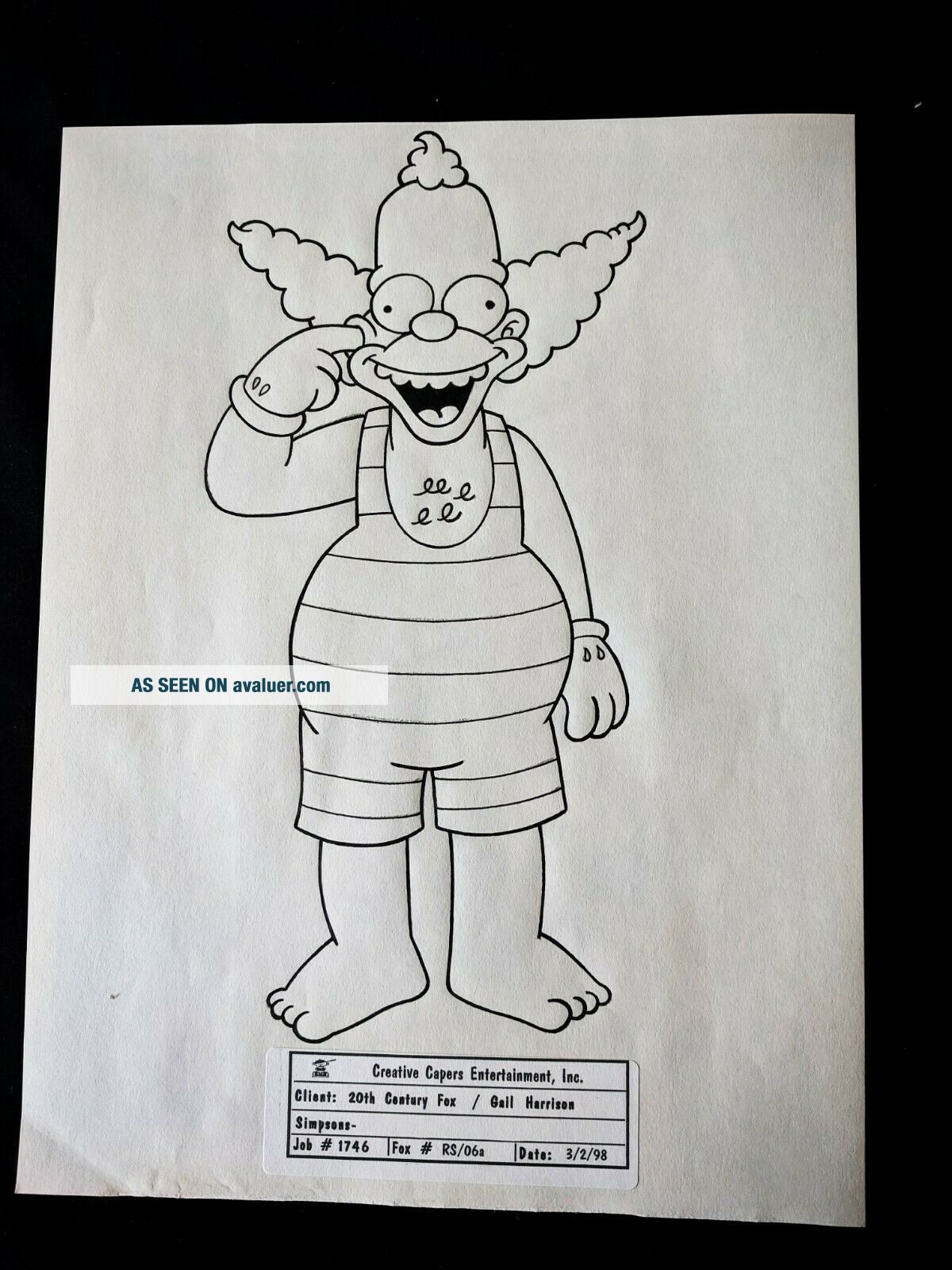 The Simpsons KRUSTY THE CLOWN Hand Drawn & Inked SIMPSON Model Sheet ...