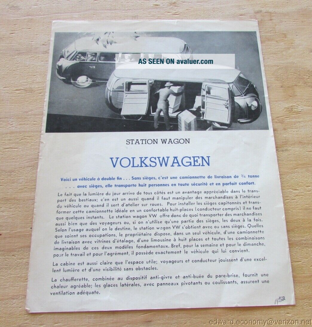 1952 Barndoor Vintage VW Volkswagen Canada LTD Van Bus Dealer Brochure ...