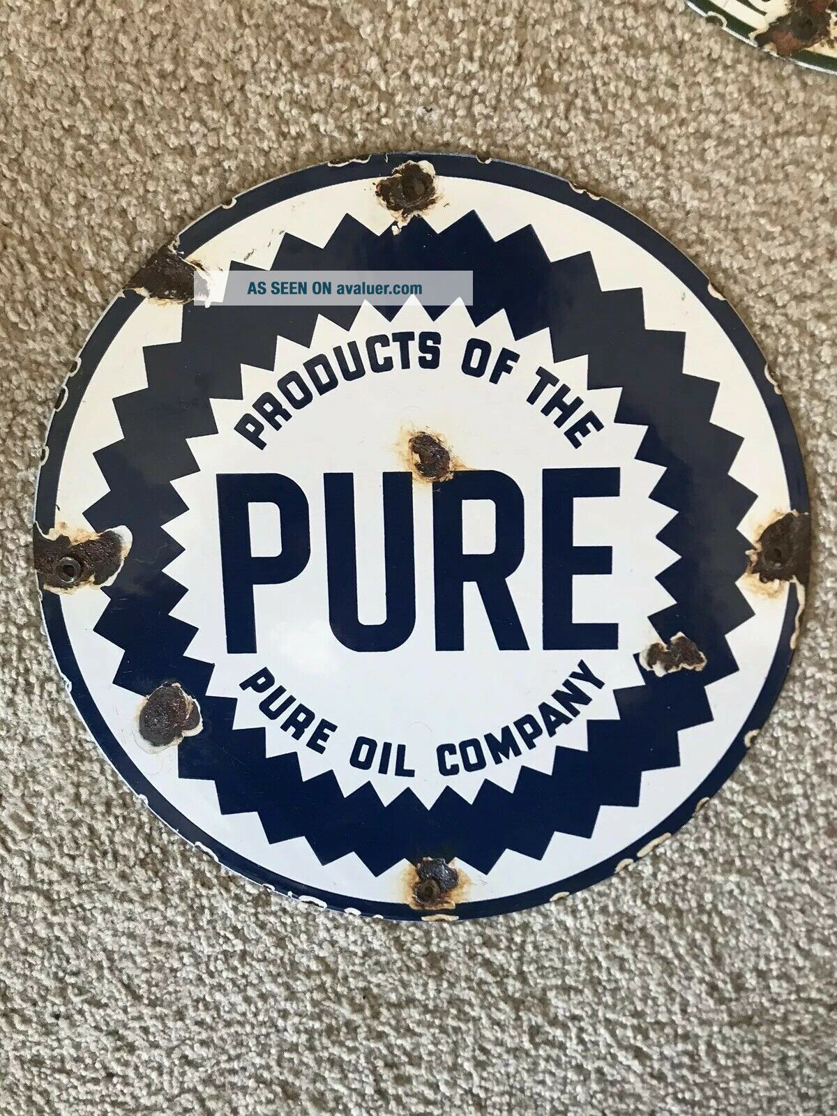 RARE PURE GASOLINE PORCELAIN GAS OIL SERVICE STATION AUTO PUMP PLATE ...