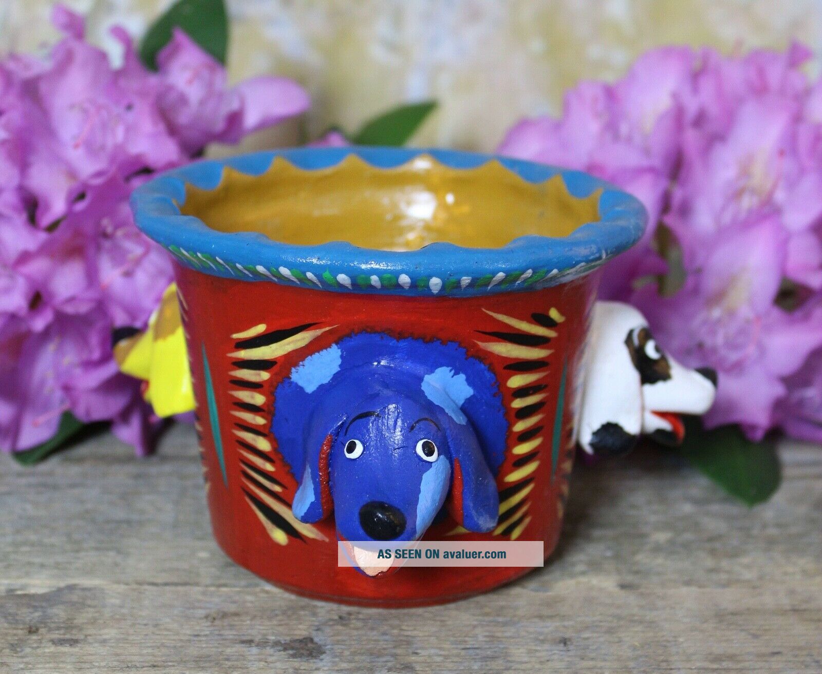 Flower Pot With 3 Dog Heads Clay Handmade Mexican Folk Art Ortega Barro ...