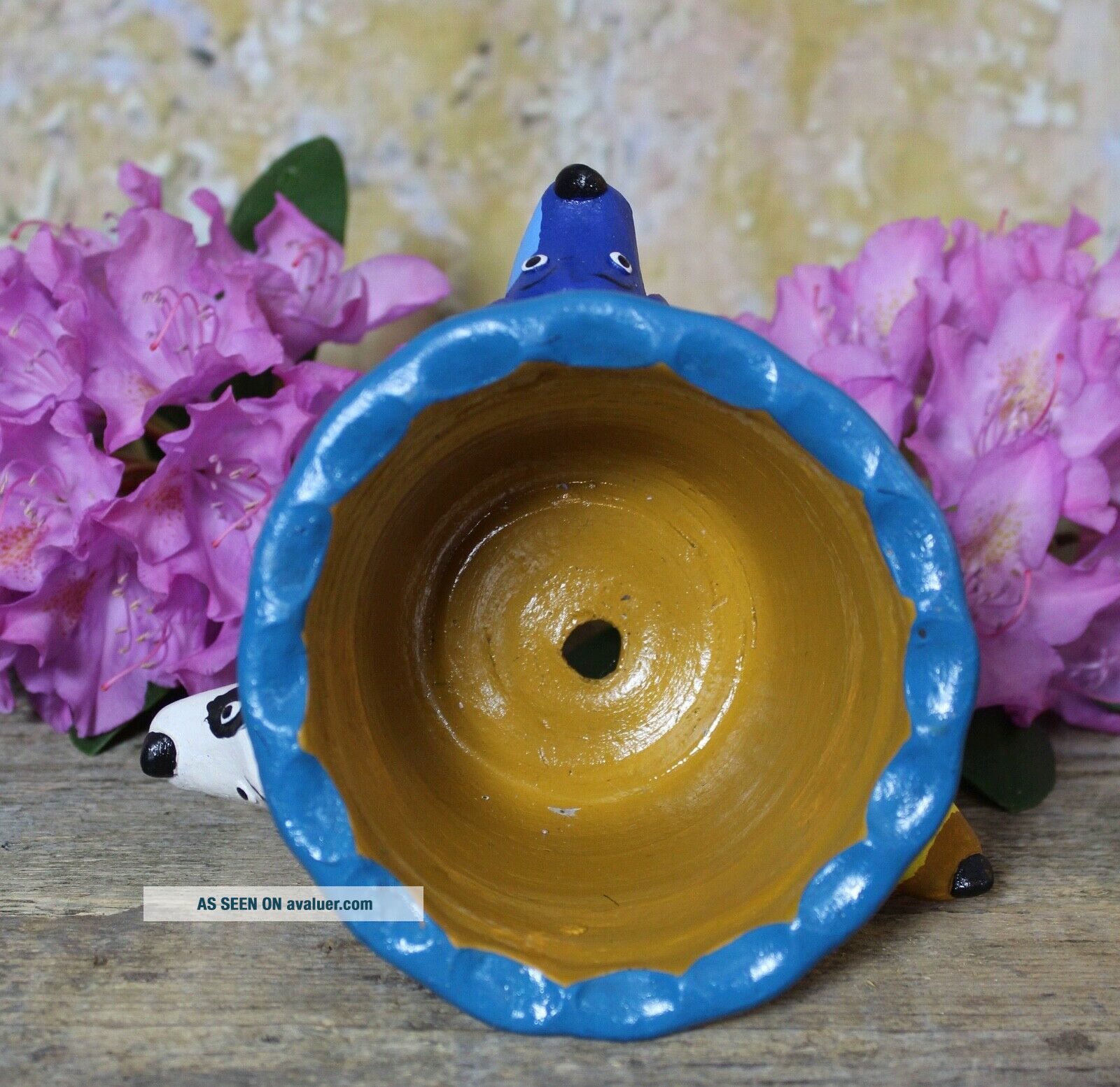 Flower Pot With 3 Dog Heads Clay Handmade Mexican Folk Art Ortega Barro ...