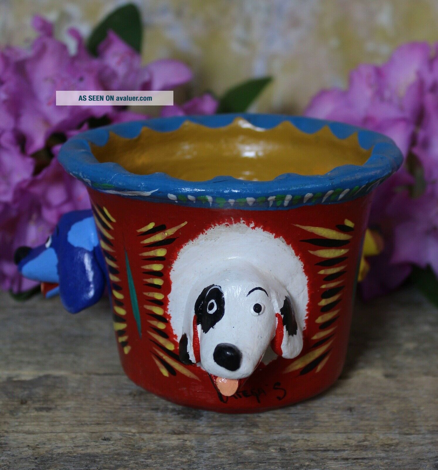Flower Pot With 3 Dog Heads Clay Handmade Mexican Folk Art Ortega Barro ...