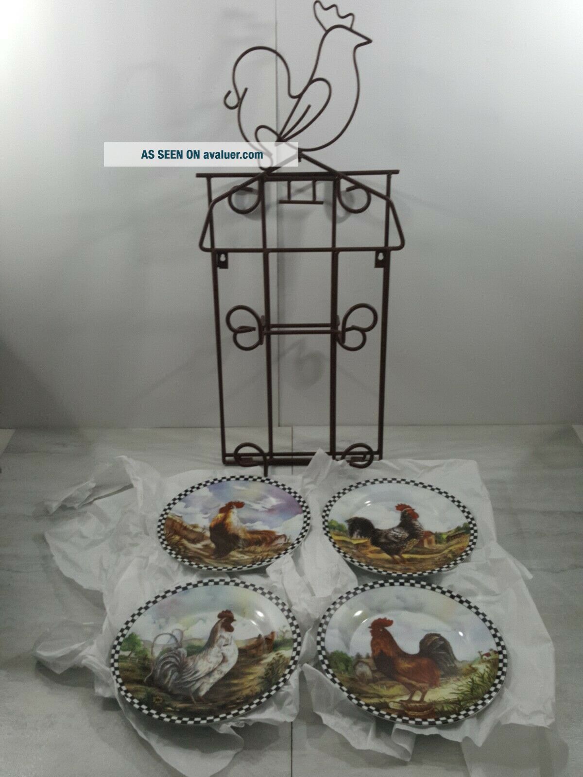 Rooster Kitchen Decor Wall Plates And Metal Rack | #1757931