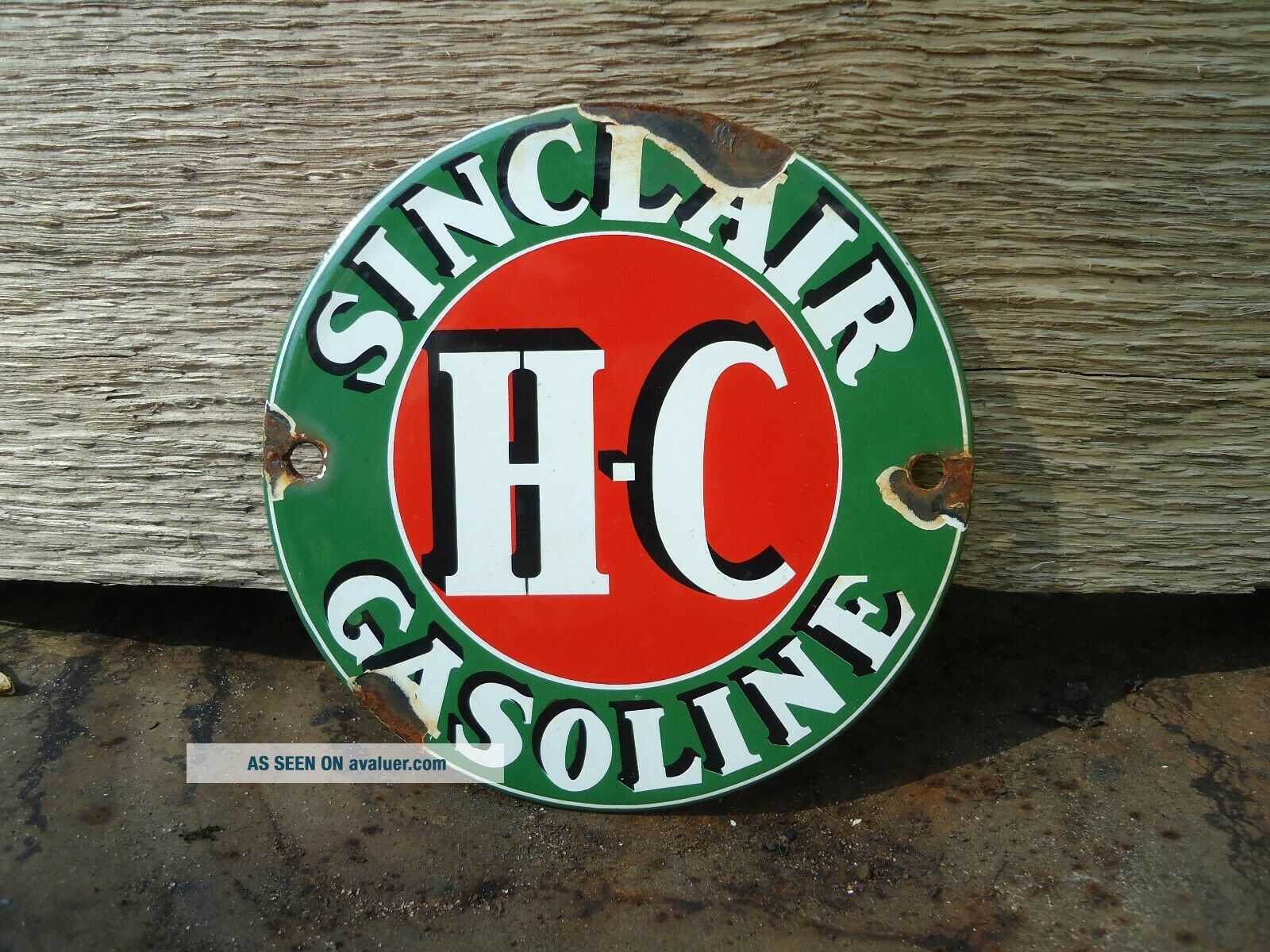 VINTAGE OLD SINCLAIR H - C GASOLINE PORCELAIN GAS PUMP DOOR SIGN ...