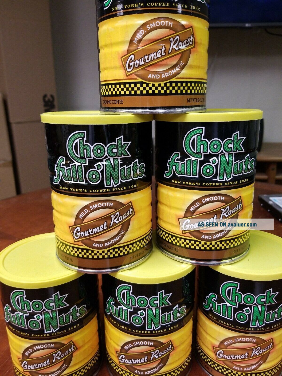 6 Empty Chock Full O ' Nuts 11oz Metal/Tin Coffee Cans With Lids | #1755111