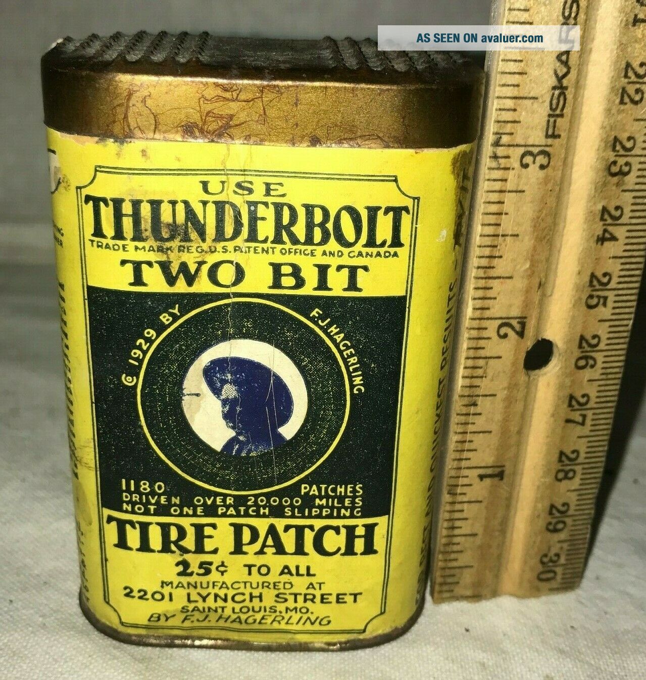 ANTIQUE THUNDERBOLT TWO BIT TIRE PATCH TIN ST LOUIS MO CAR AUTO REPAIR ...