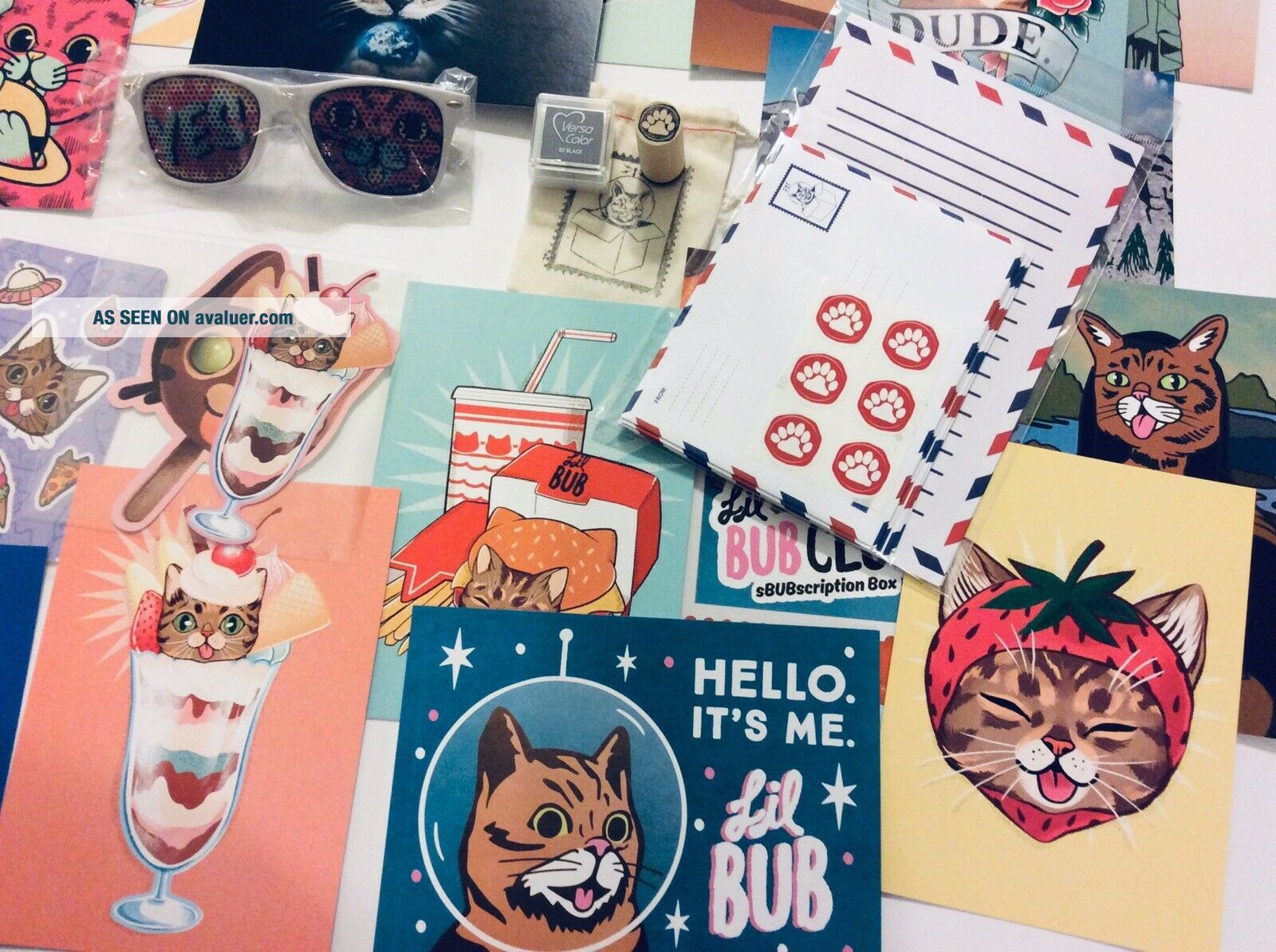 Lil Bub Club Cat Sub Box Items Postcards Stickers Sunglasses | #1928813