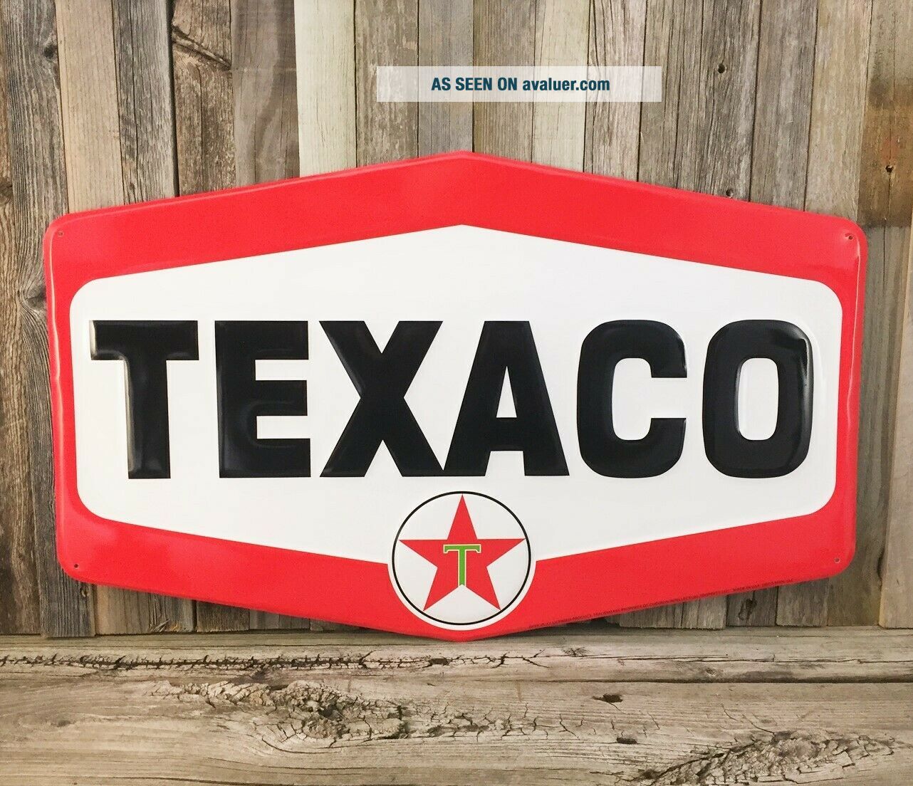 Texaco Gasoline Oil Logo 24 " Large Metal Tin Sign Vintage Garage Man ...
