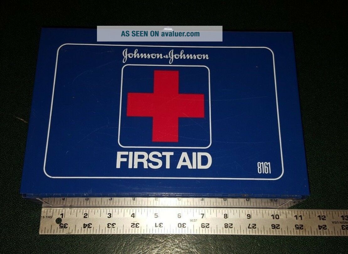 Vintage Mountable Johnson & Johnson First Aid Kit Blue Metal Box 8161 ...