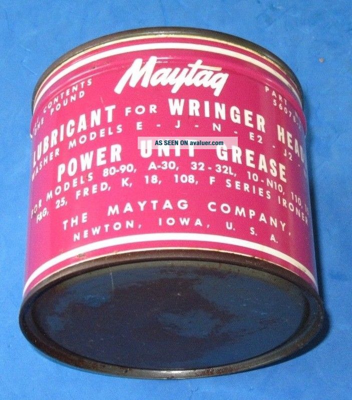 VINTAGE MAYTAG WASHER NOS ADVERTISING WRINGER HEAD LUBRICANT 1 LB TIN ...