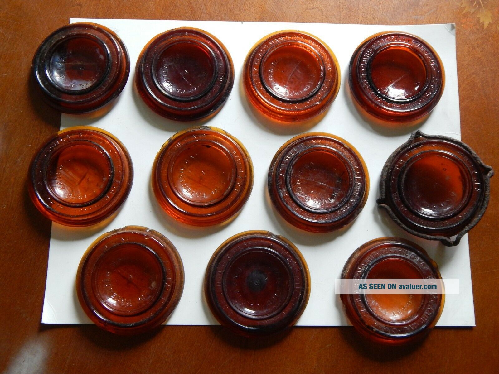 8 Amber Cohansey Fruit Jar Lids, 1 With Clamp | #1934688