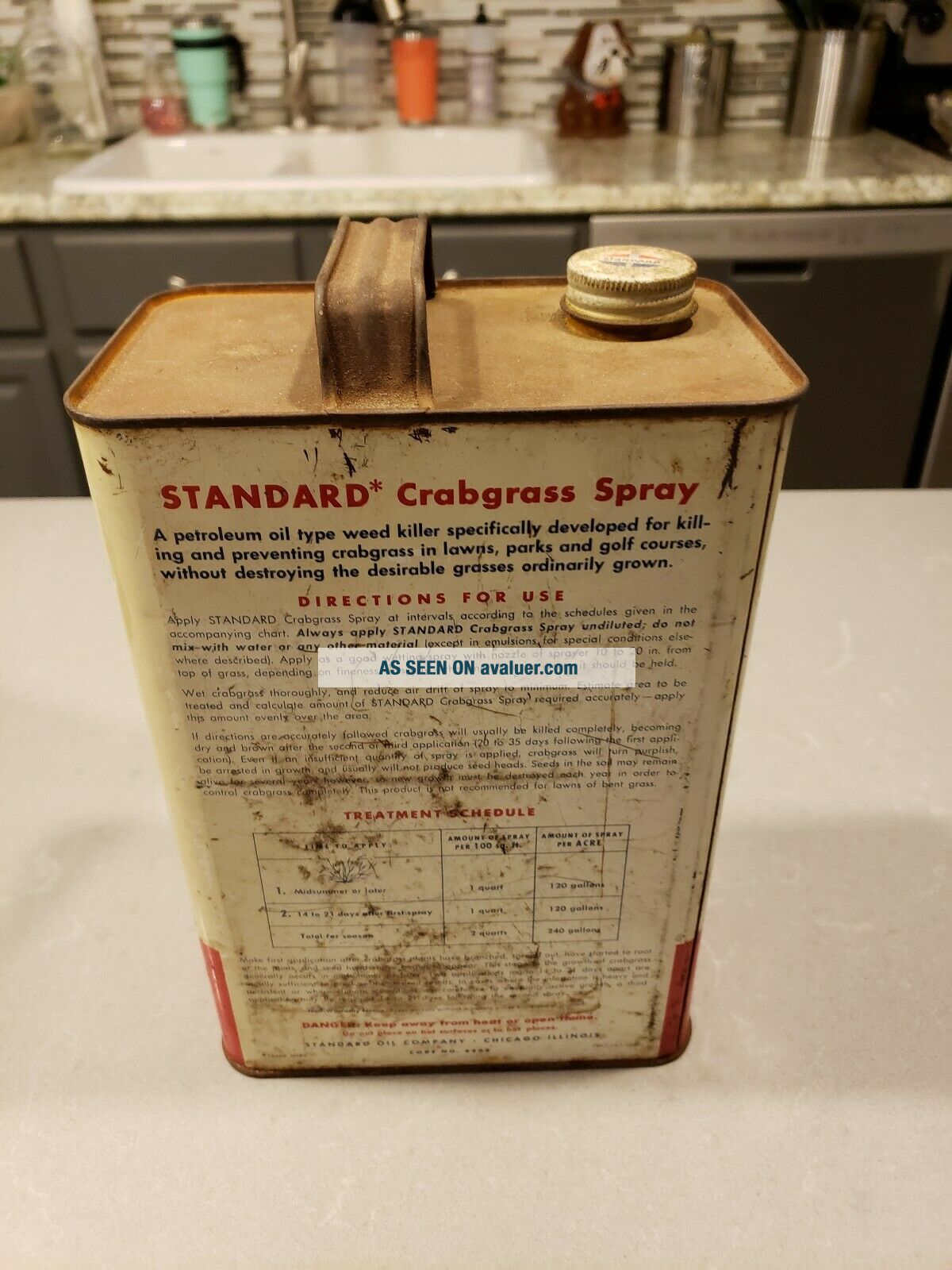 Vintage Standard Gas Oil Can Sign 1 Gallon Lawn Grass Crab Grass Killer ...