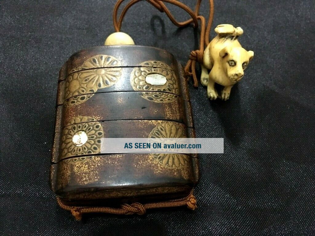Antique Edo Era Japanese Wood Lacquer Pillbox Inro Ojime Sculpture ...