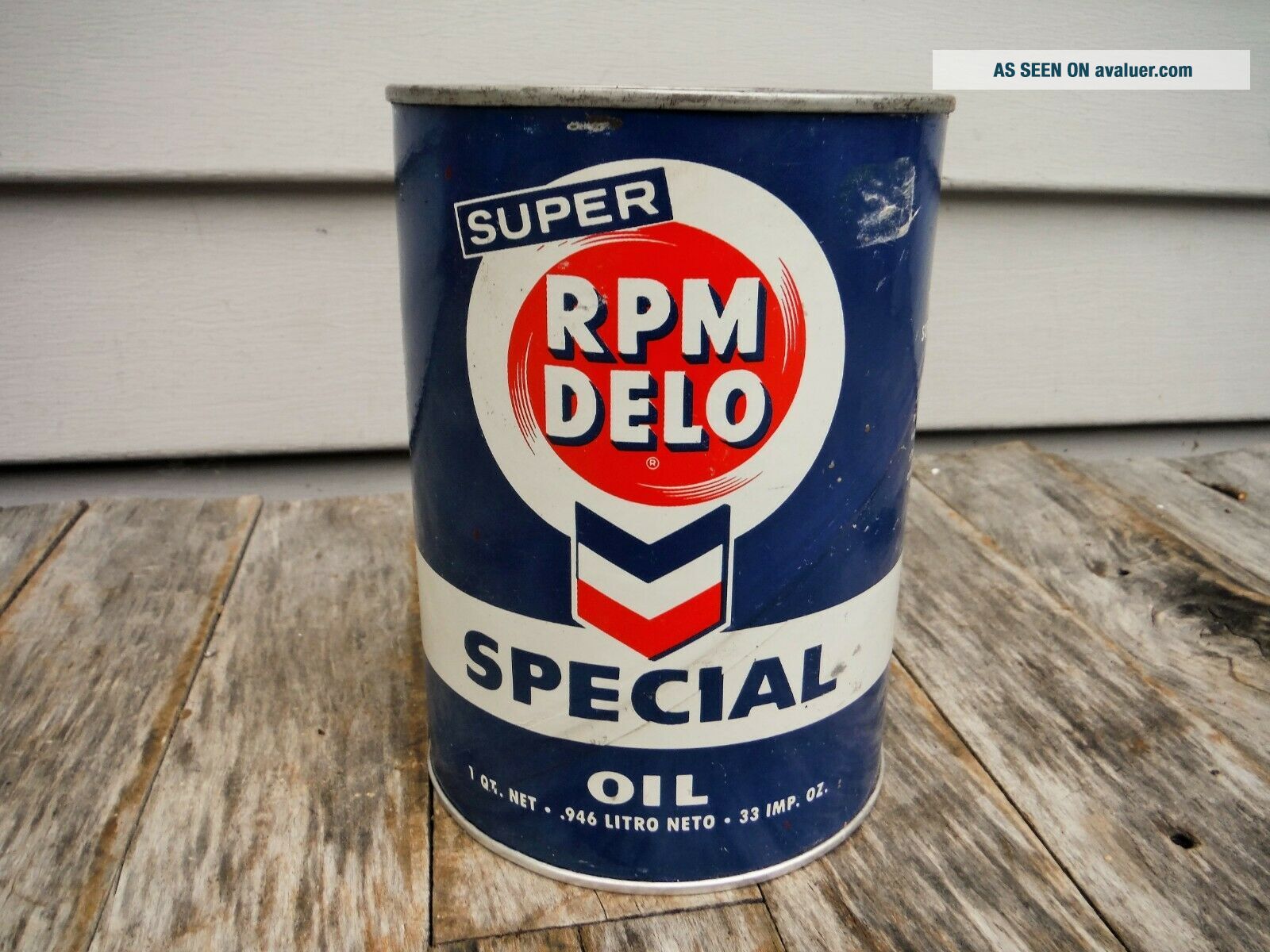 VINTAGE 1 QUART RPM DELO MOTOR OIL CAN FULL NR MAN CAVE | #2318391