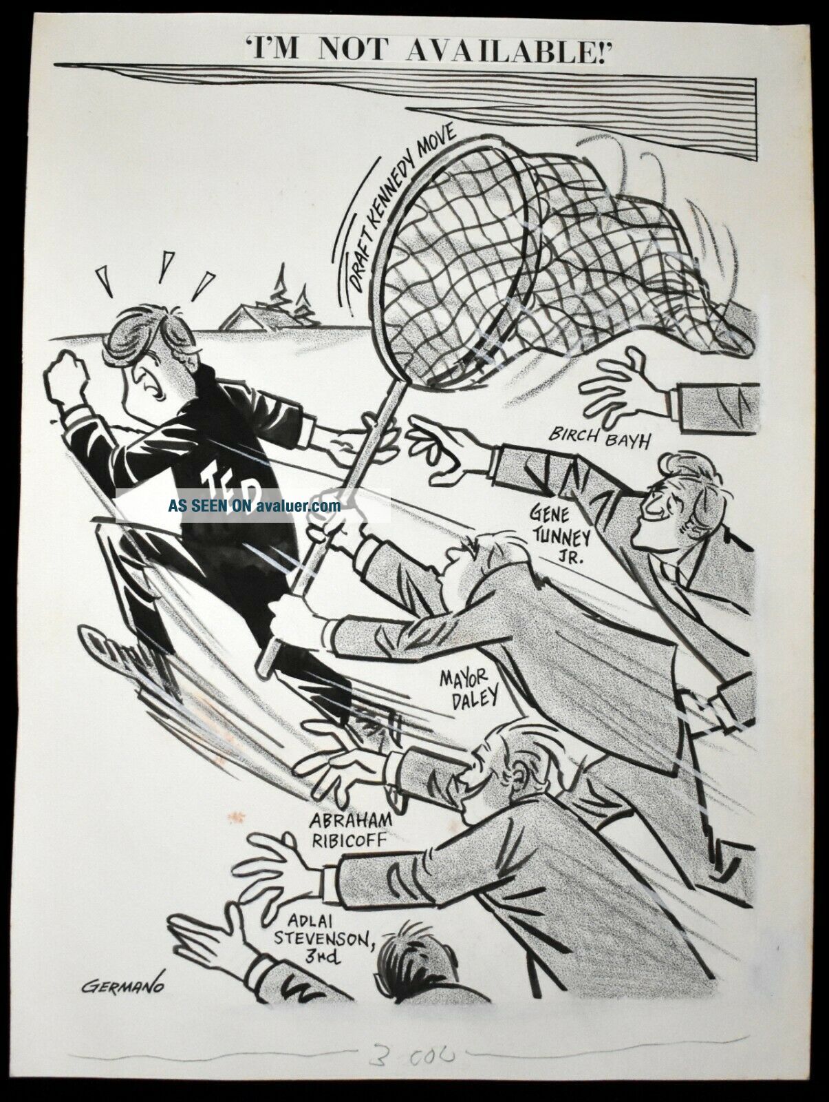 1970s Ted Kennedy Vs Mayor Daley & Tunney Jr. Cartoon Art By Germano ...