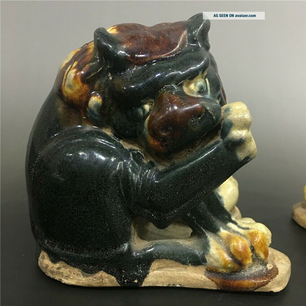 A Rare Chinese Tang Tri - Colour Glaze Pottery Lions Statue | #2090865