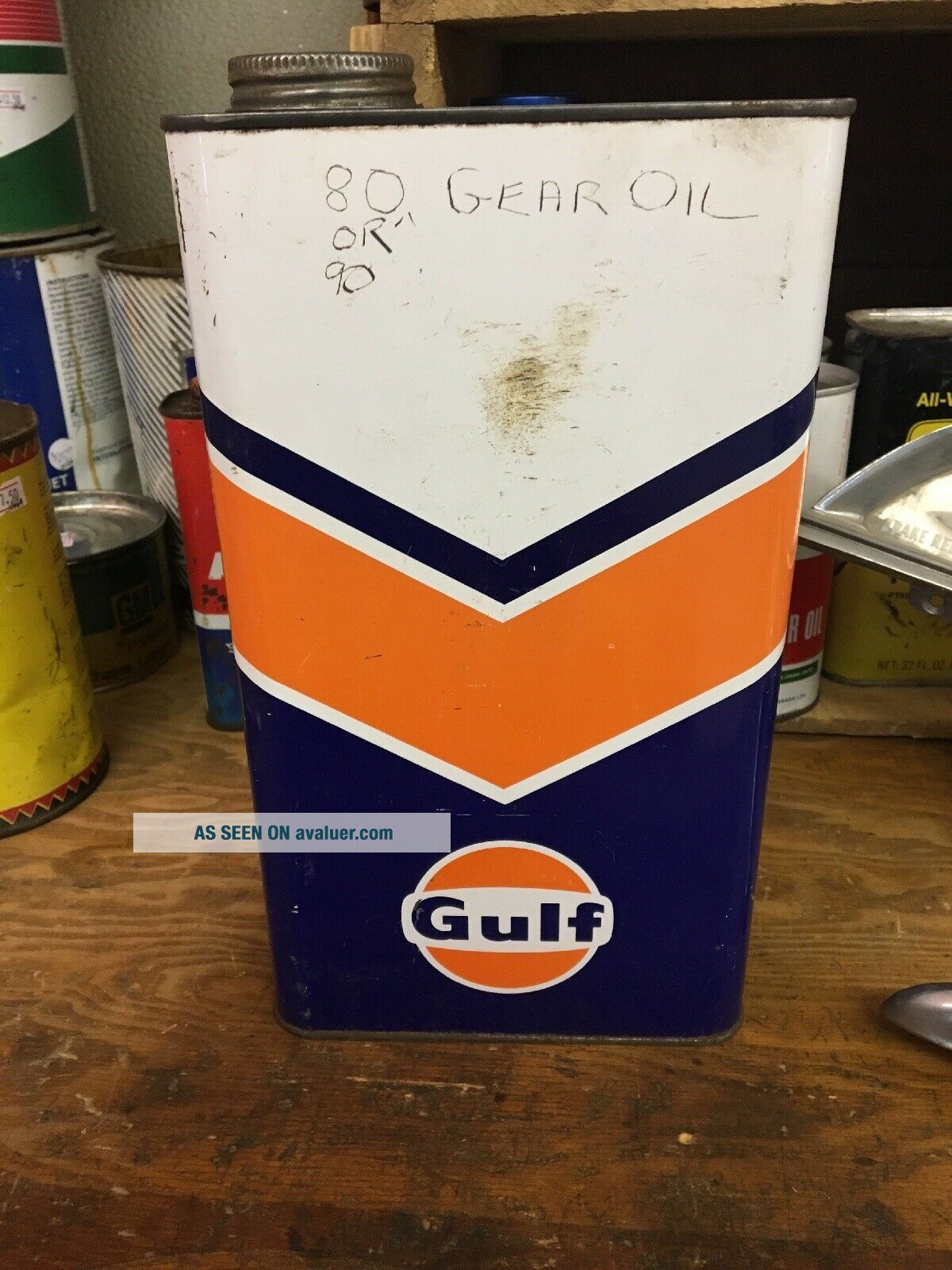 GULF One Gallon Square Vintage MOTOR OIL Advertising Can | #2386180
