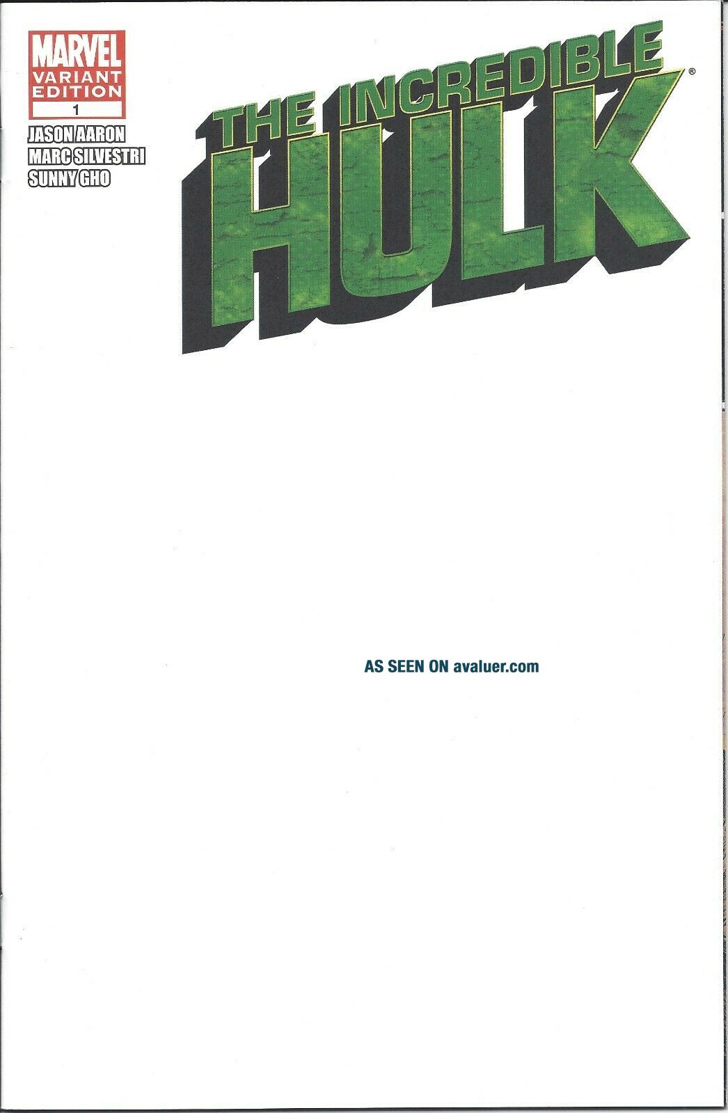 Incredible Hulk 1 Blank Variant Sketch Cover From Marvel Comics NM/MT ...
