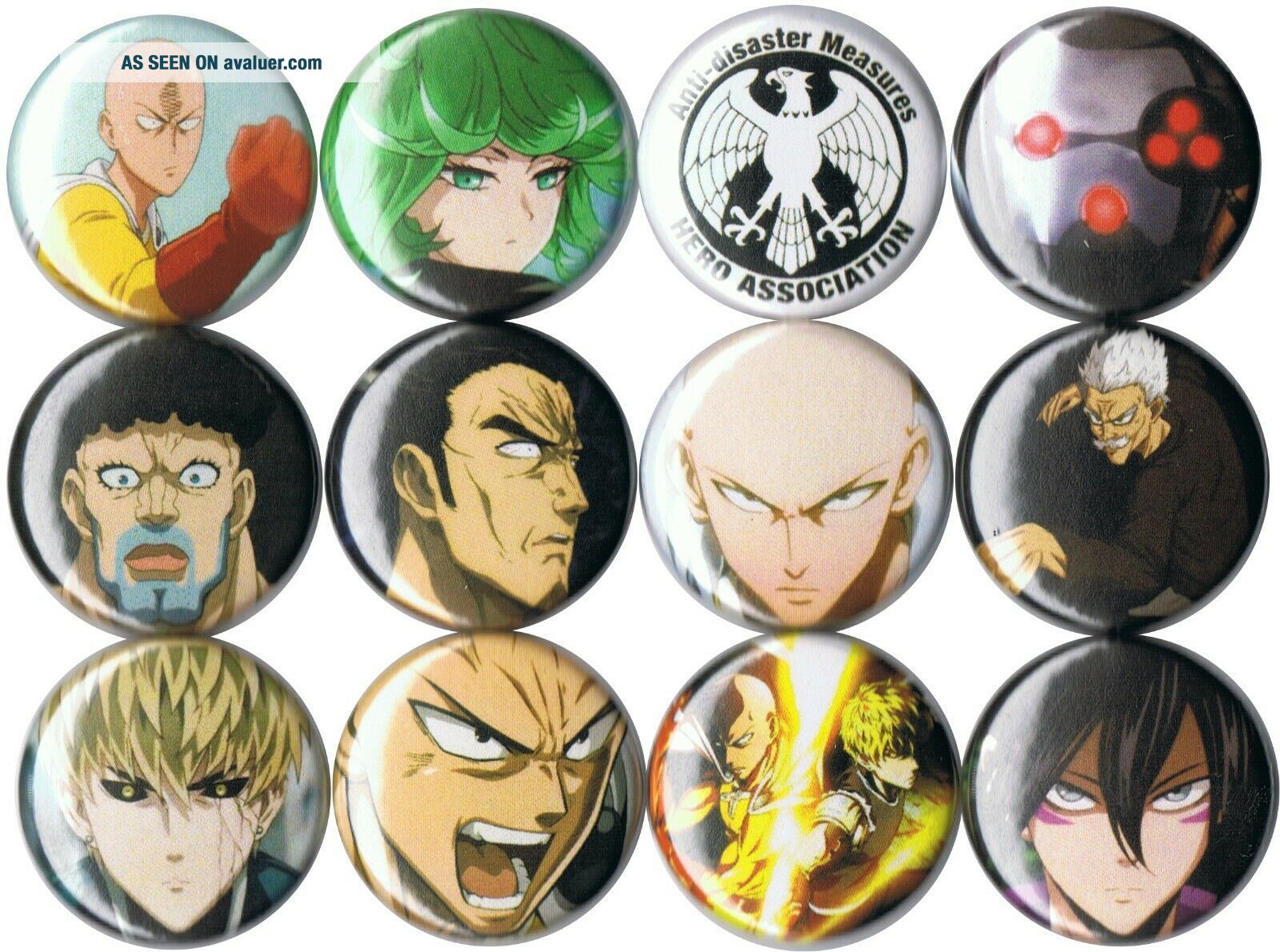 One Punch Man 12 Pins Buttons Anime Saitama Hero Tatsumaki Demon Cyborg ...