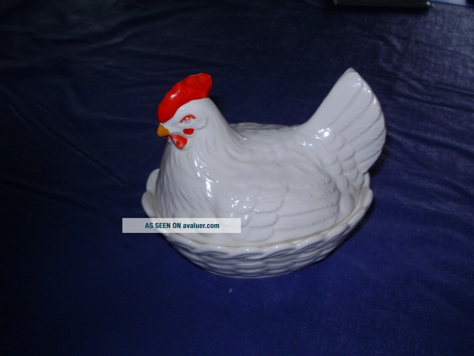 Ceramic Hen Chicken On Nest Glass Covered Candy Dish | #2321949