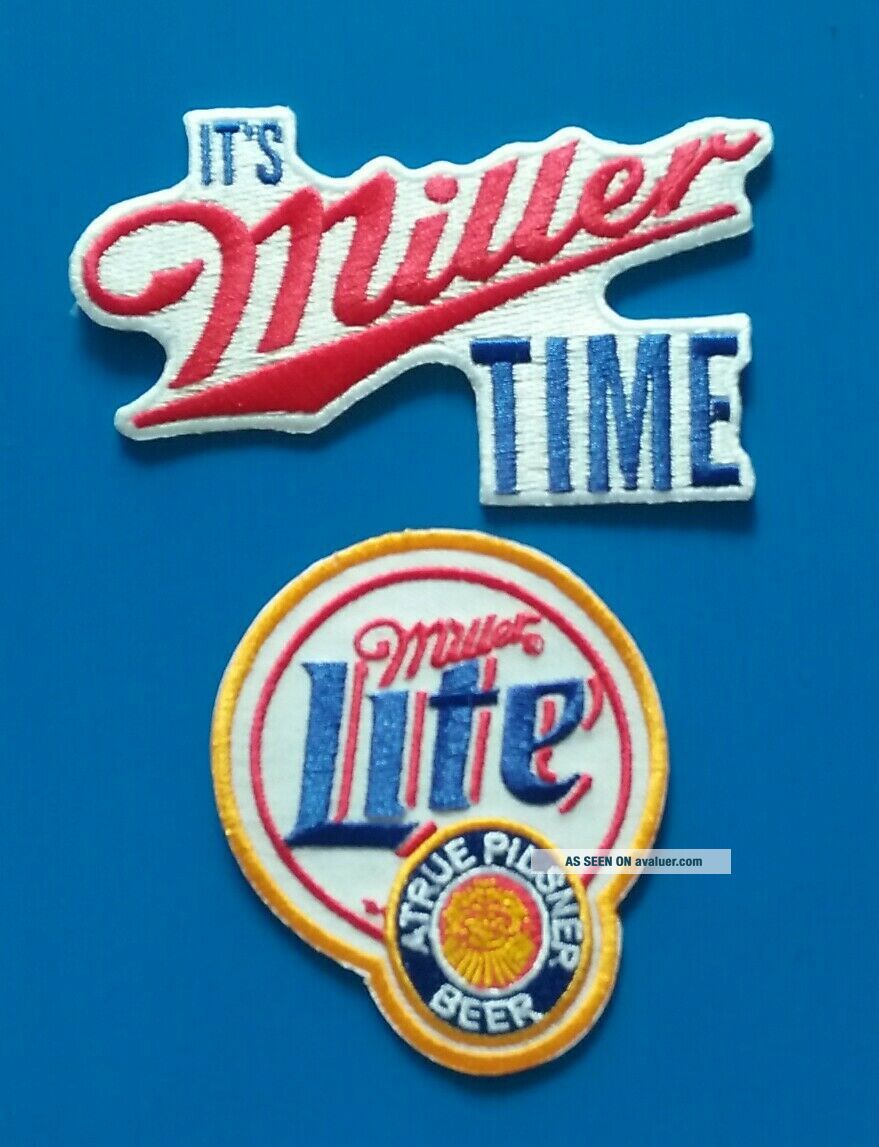 2 ITS MILLER TIME HIGH LIFE Embroidered Iron Or Sewn On BEER Patches ...