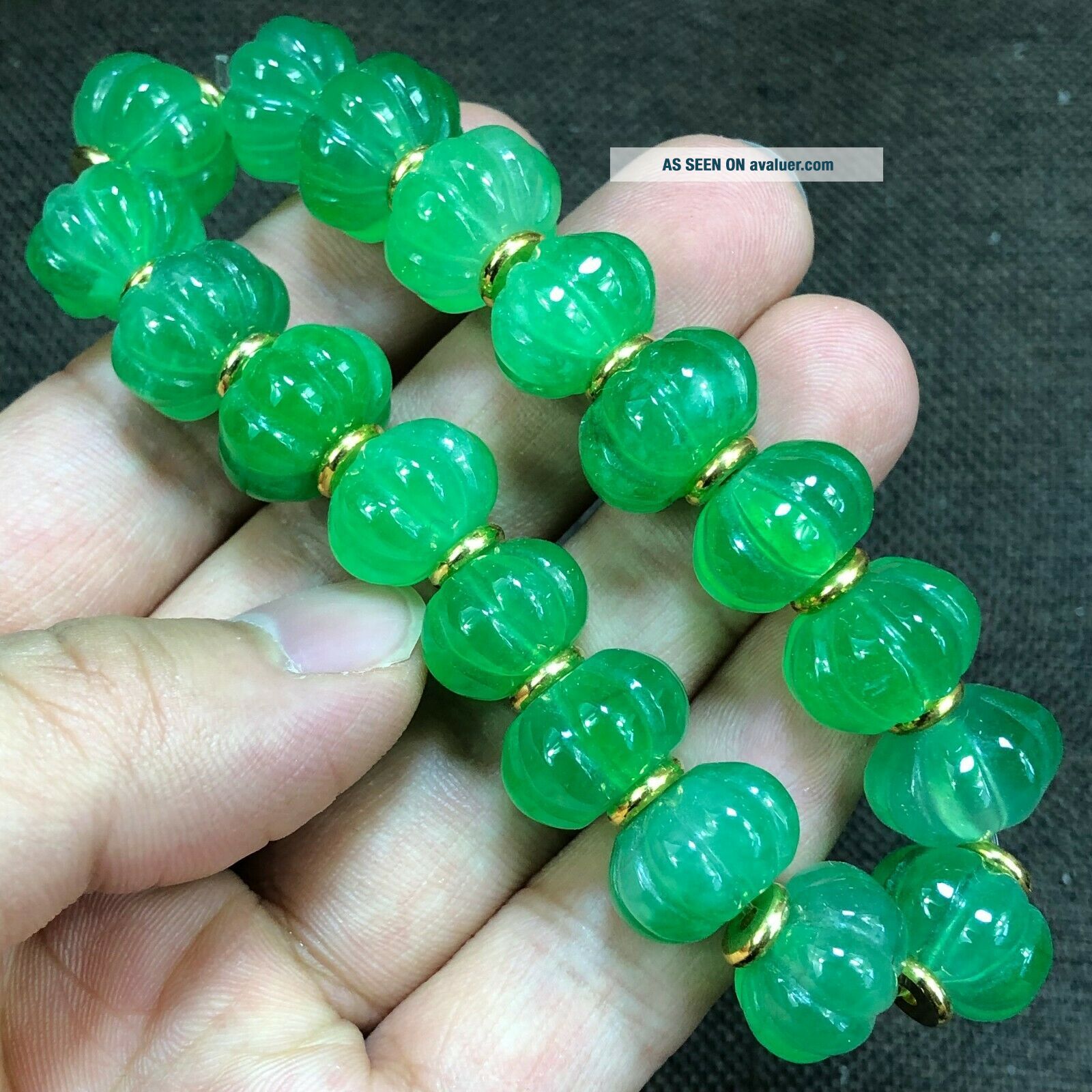 Collectible Chinese Ice Green Jadeite Jade Handwork Rare Pumpkin Beads ...