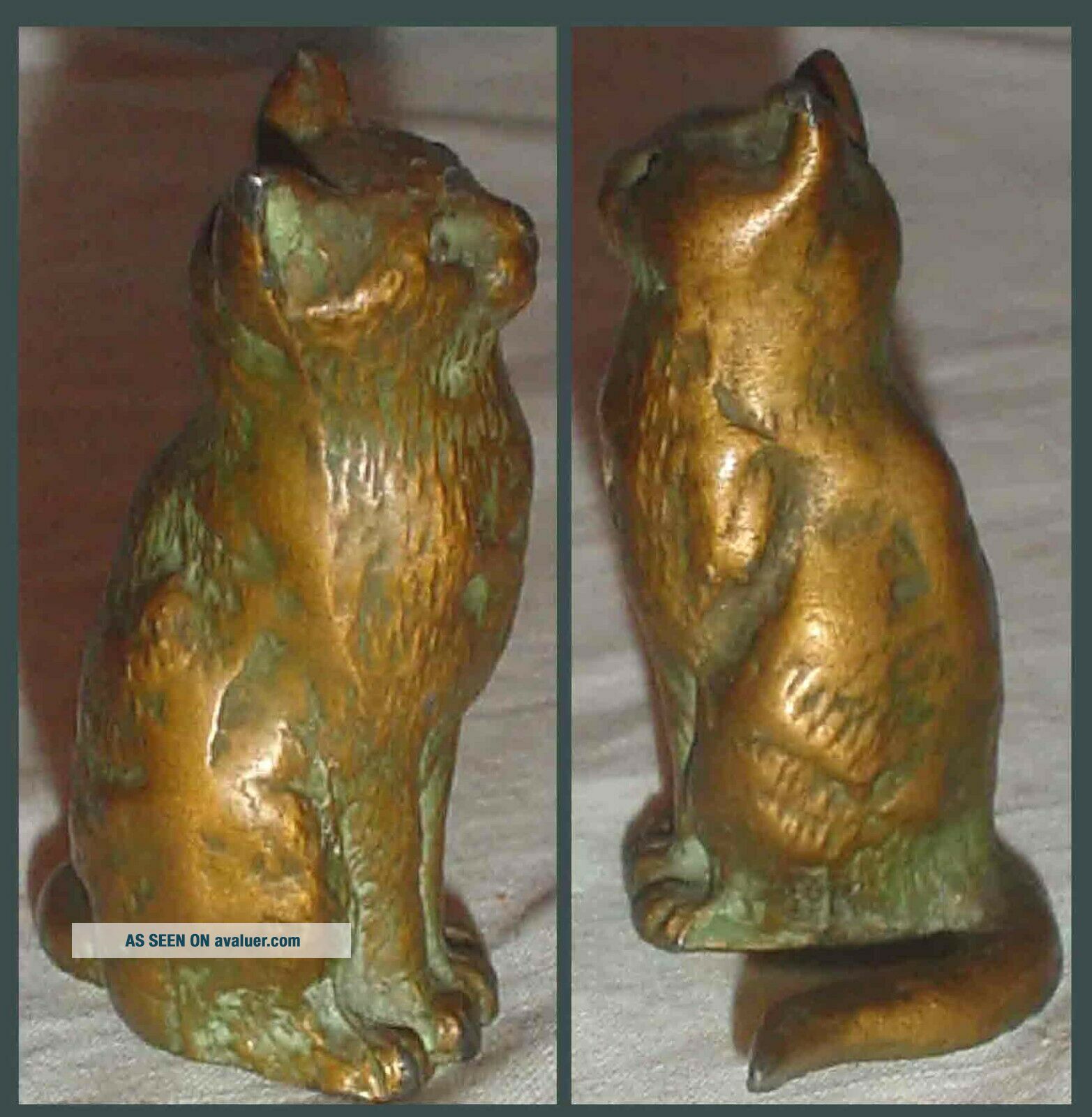 VINTAGE CAST METAL SITTING CAT FIGURINE BRASS? /2 " | #2456012
