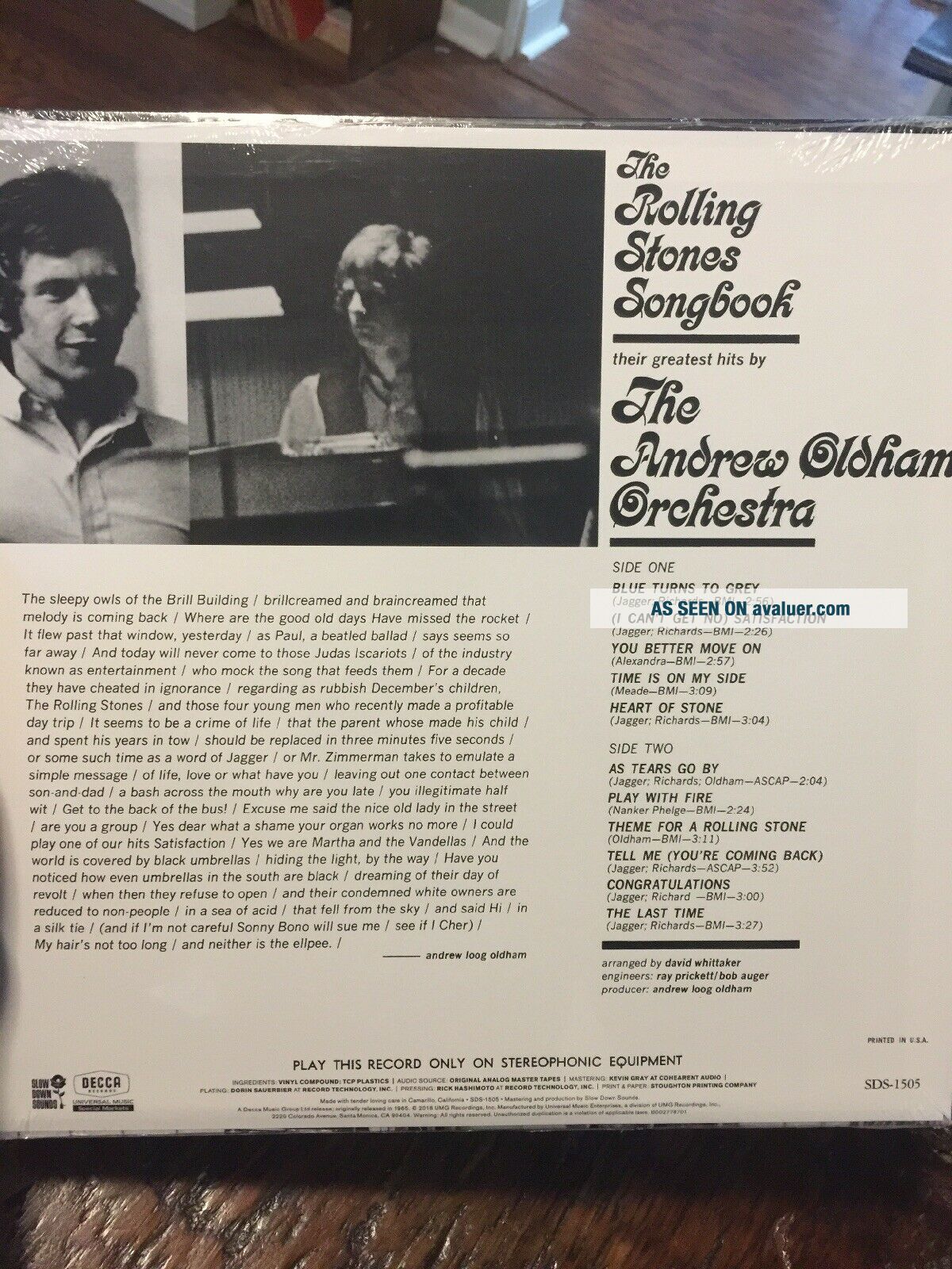 ANDREW OLDHAM ORCHESTRA Rolling Stones Songbook LP 2019 RSD Record ...
