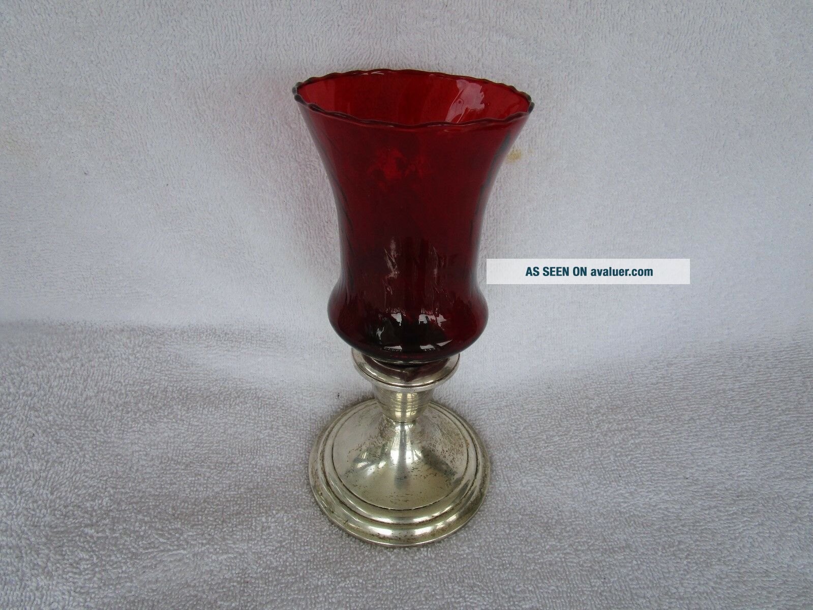 VINTAGE GORHAM WEIGHTED 661 STERLING SILVER CANDLE HOLDER WITH RUBY RED ...