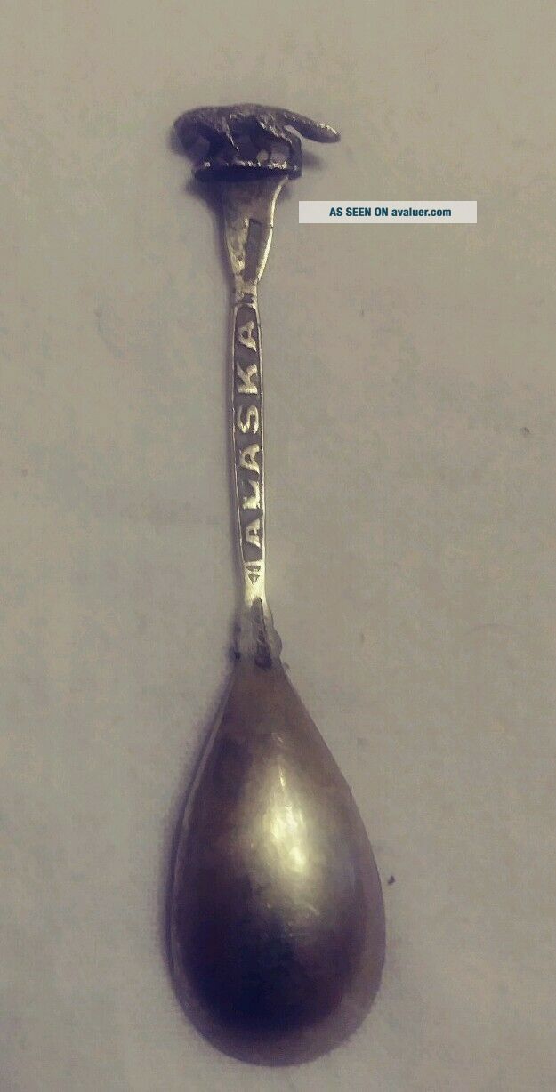 Sterling Wrangell Alaska Souvenir Spoon With Wolf On Top | #2513367