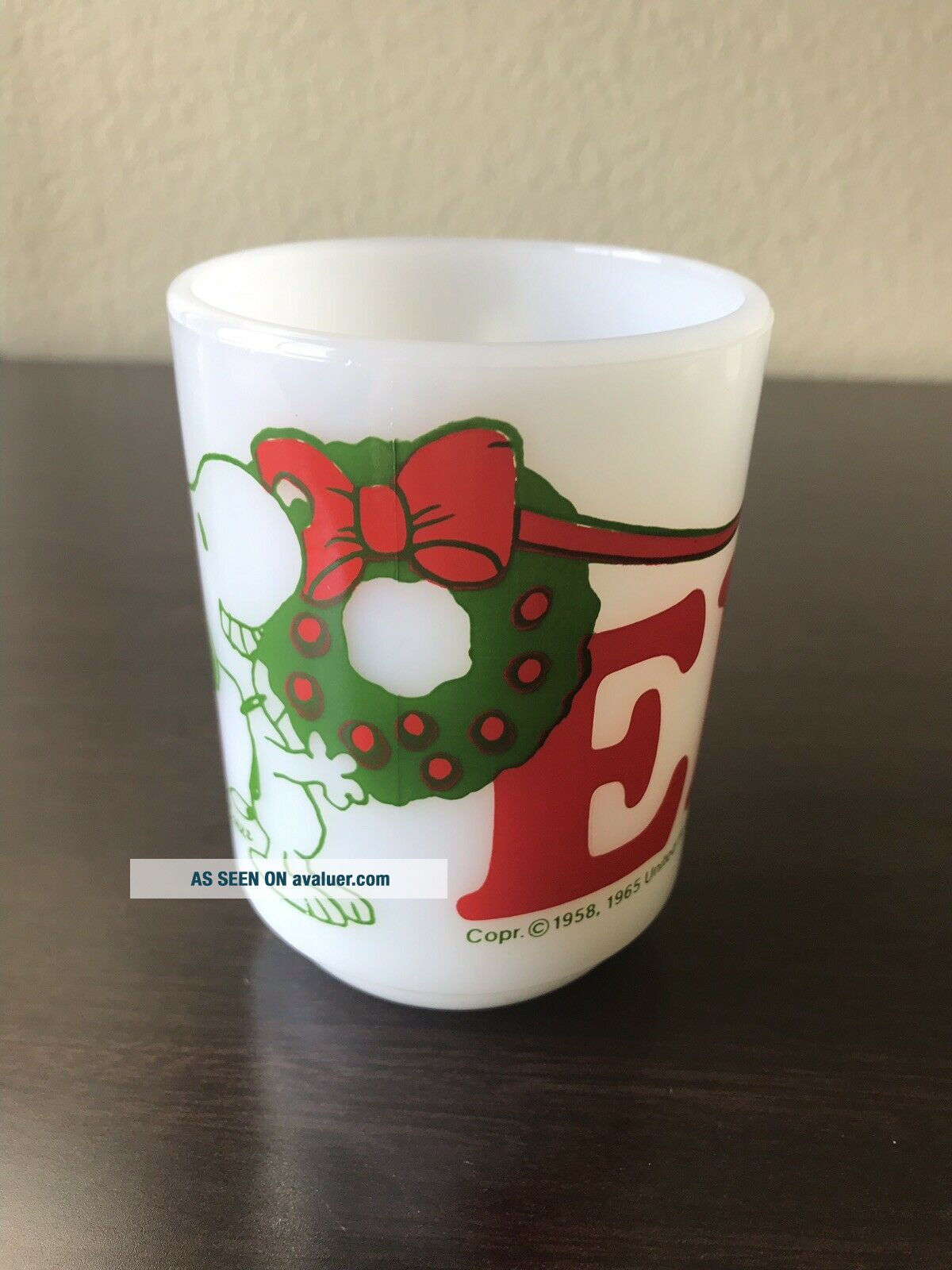 Vintage Anchor Hocking Fire King Snoopy Woodstock NOEL Milk Glass Mug ...
