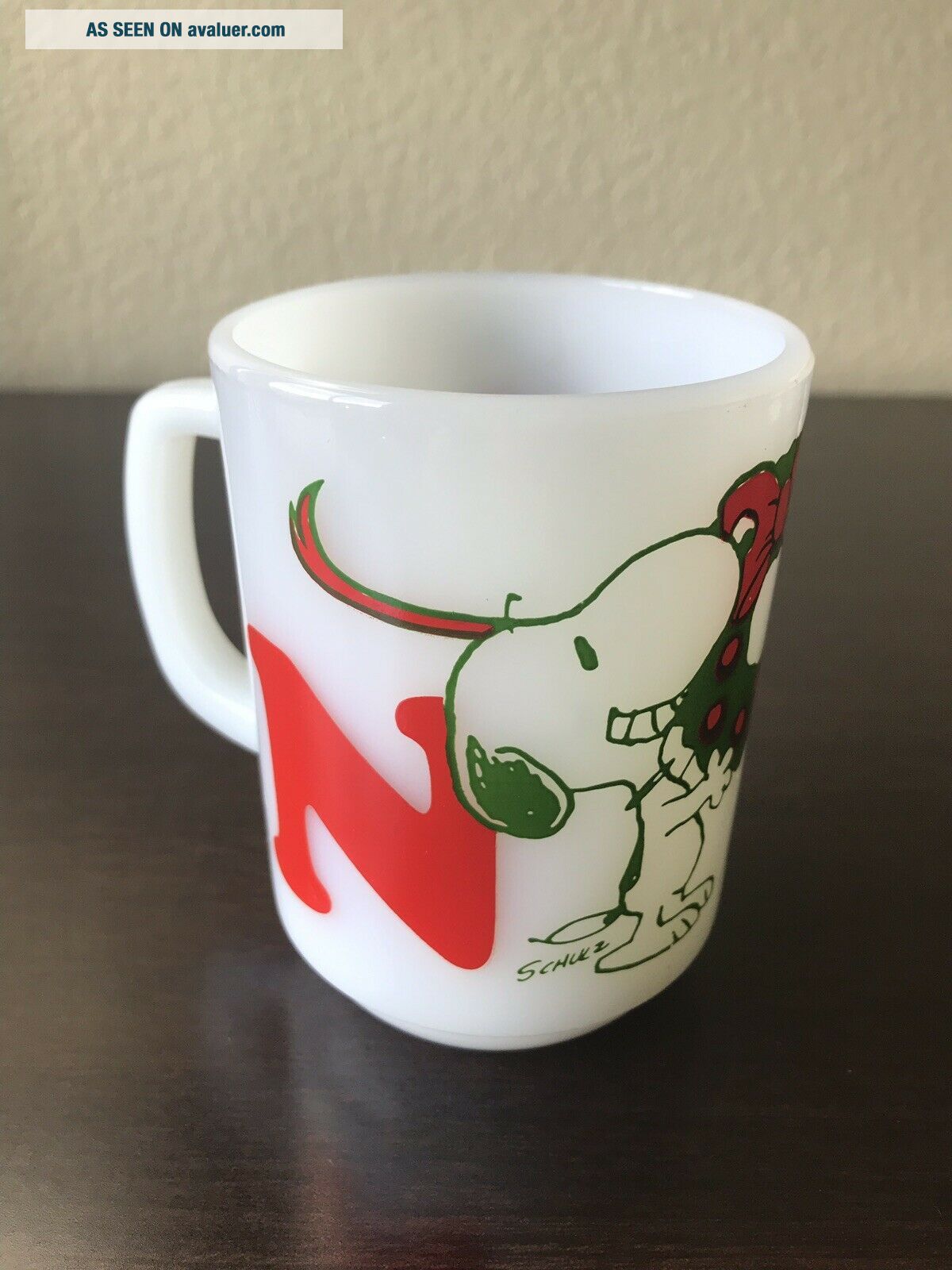 Vintage Anchor Hocking Fire King Snoopy Woodstock NOEL Milk Glass Mug ...