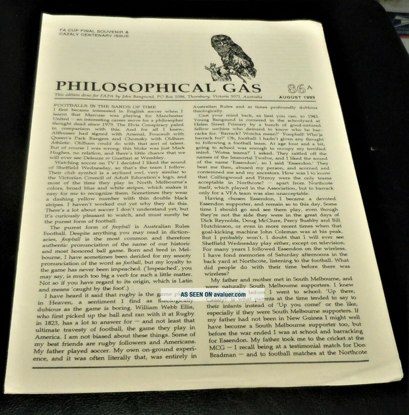 [APH] PHILOSOPHICAL GAS 86A John Bangsund Sf Fanzine Aug. 1993 | #2702621