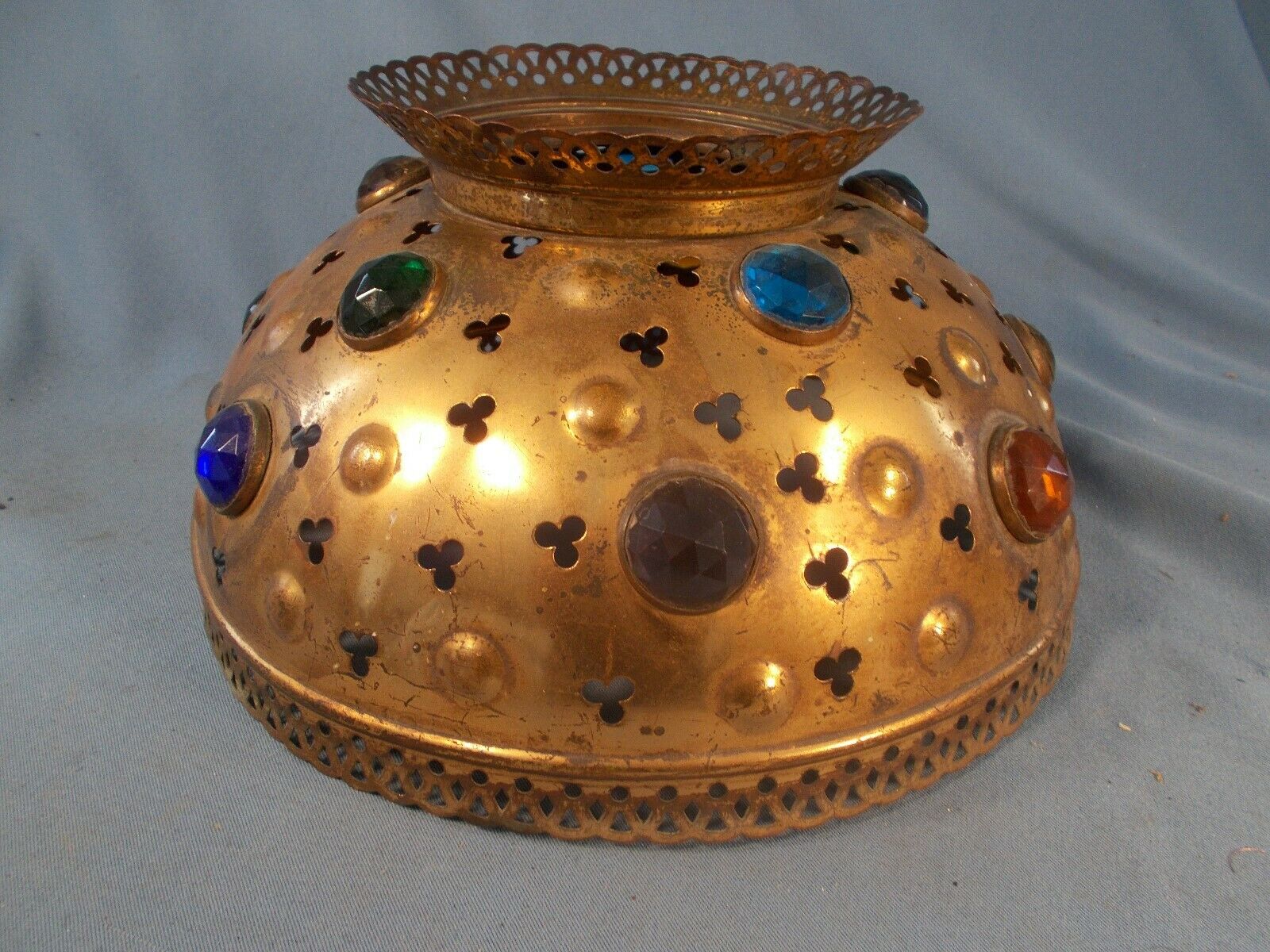 Antique Victorian Cutout Clover Pattern Brass 13 Jeweled 10 Inch OIl ...