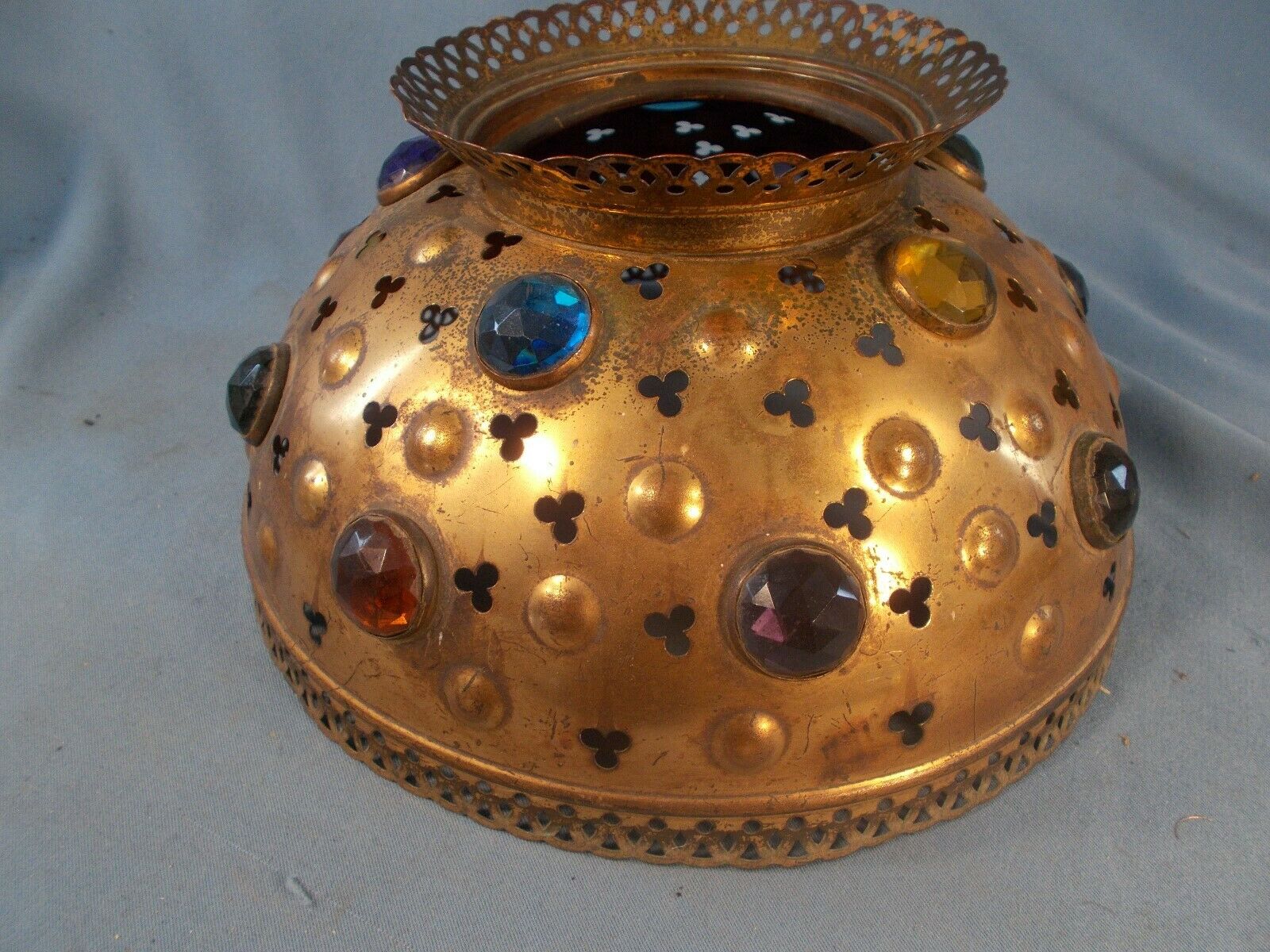 Antique Victorian Cutout Clover Pattern Brass 13 Jeweled 10 Inch OIl ...