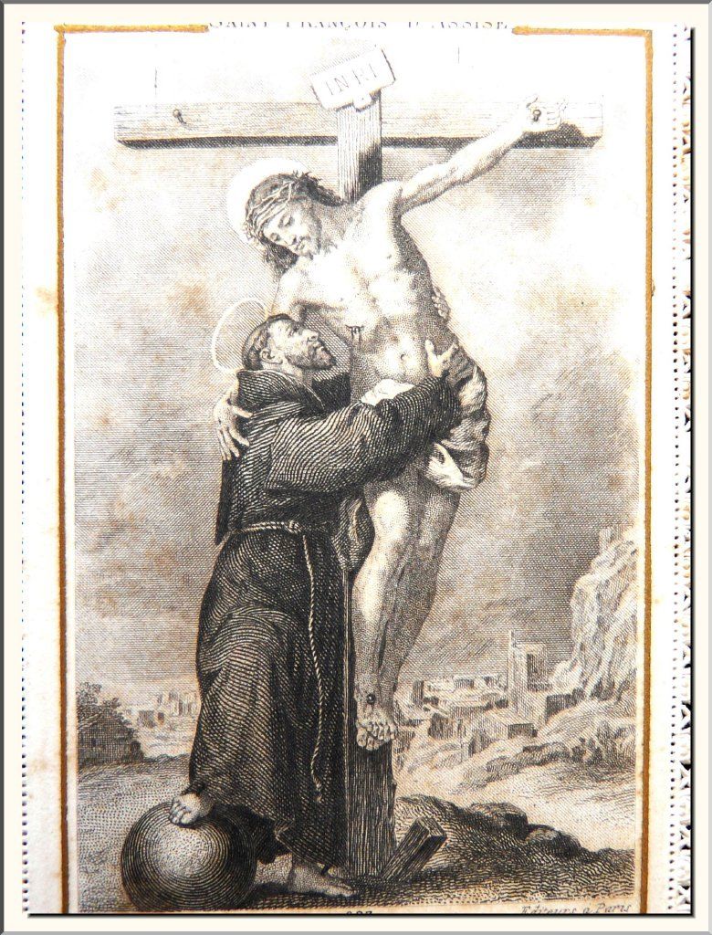 UNIQUE 1860 ' S FRENCH " JESUS & ST FRANCIS ASSISI " CANIVET LACE HOLY ...